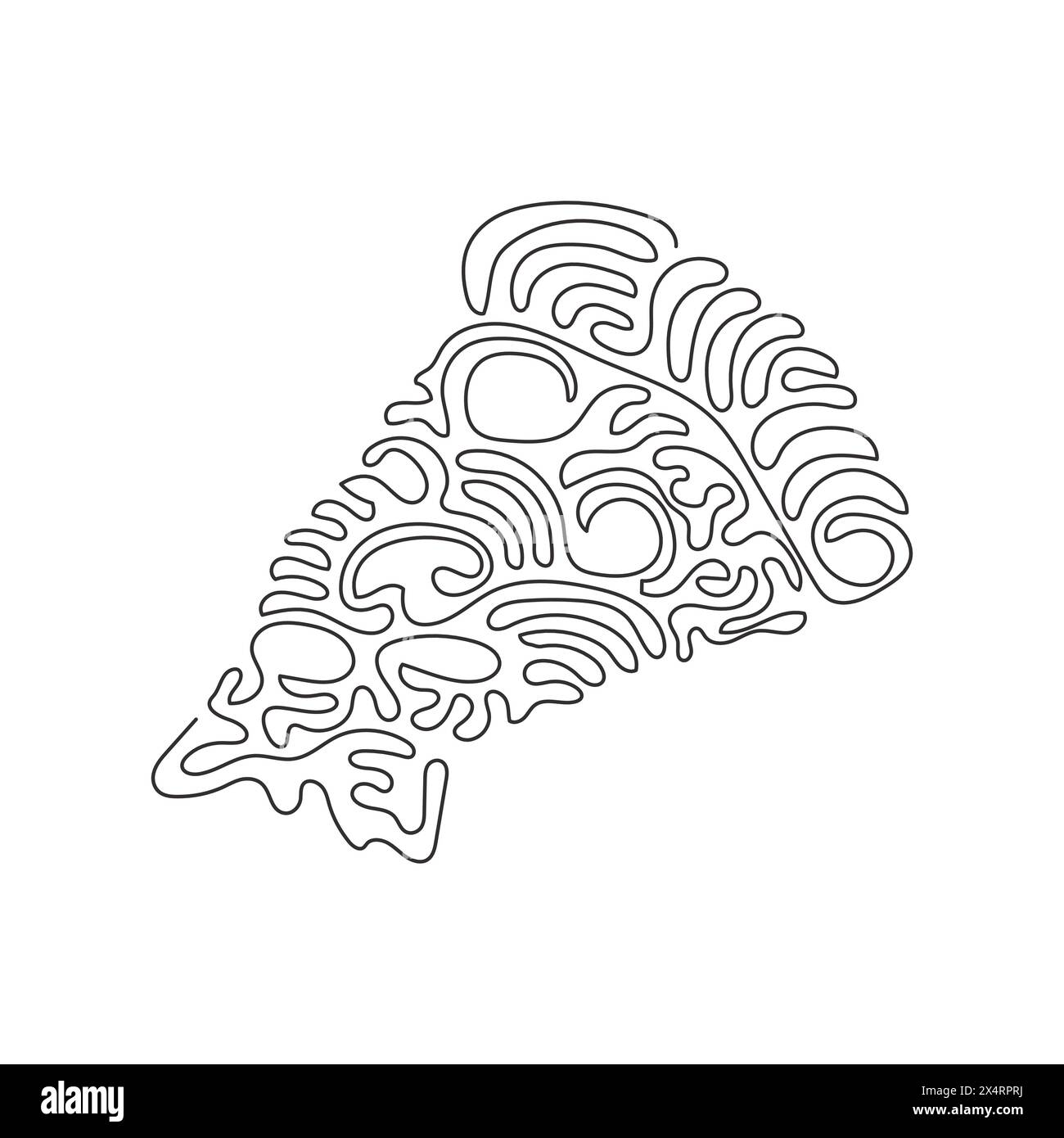 Continuous one line drawing slice of pizza with tomatoes, lettuce ...