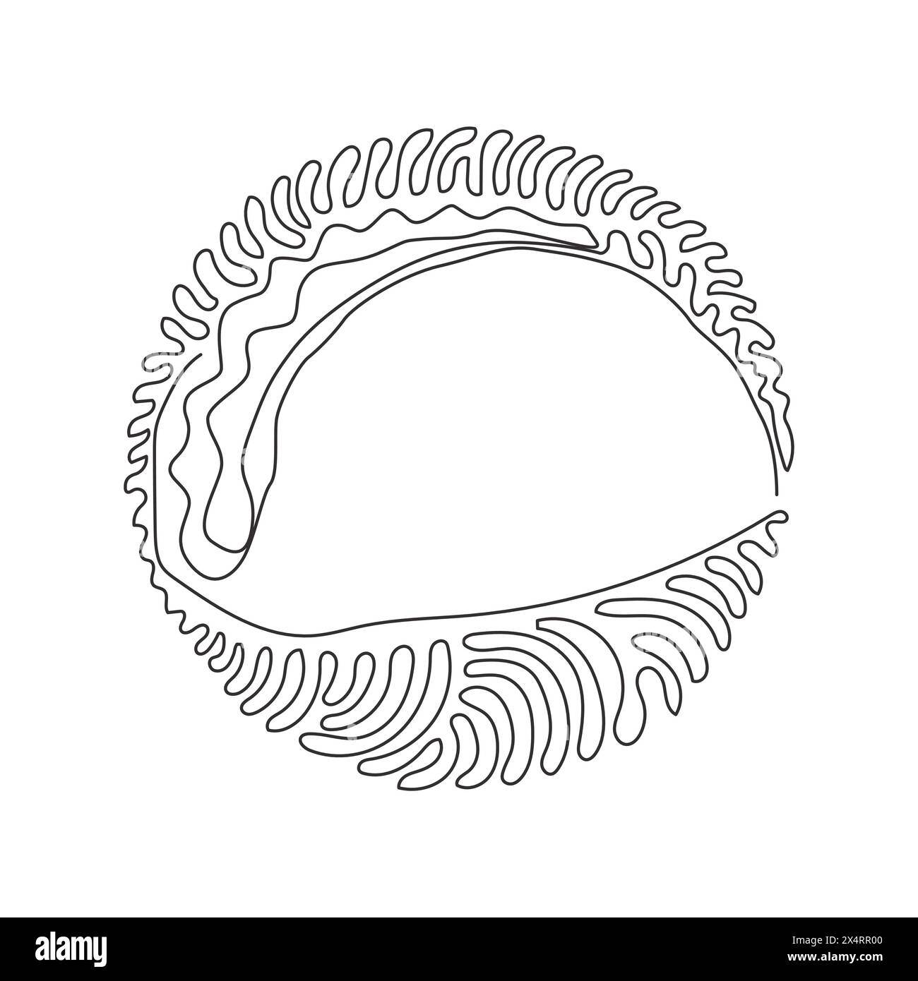 Single continuous line drawing tacos Mexican fast food with tortilla ...