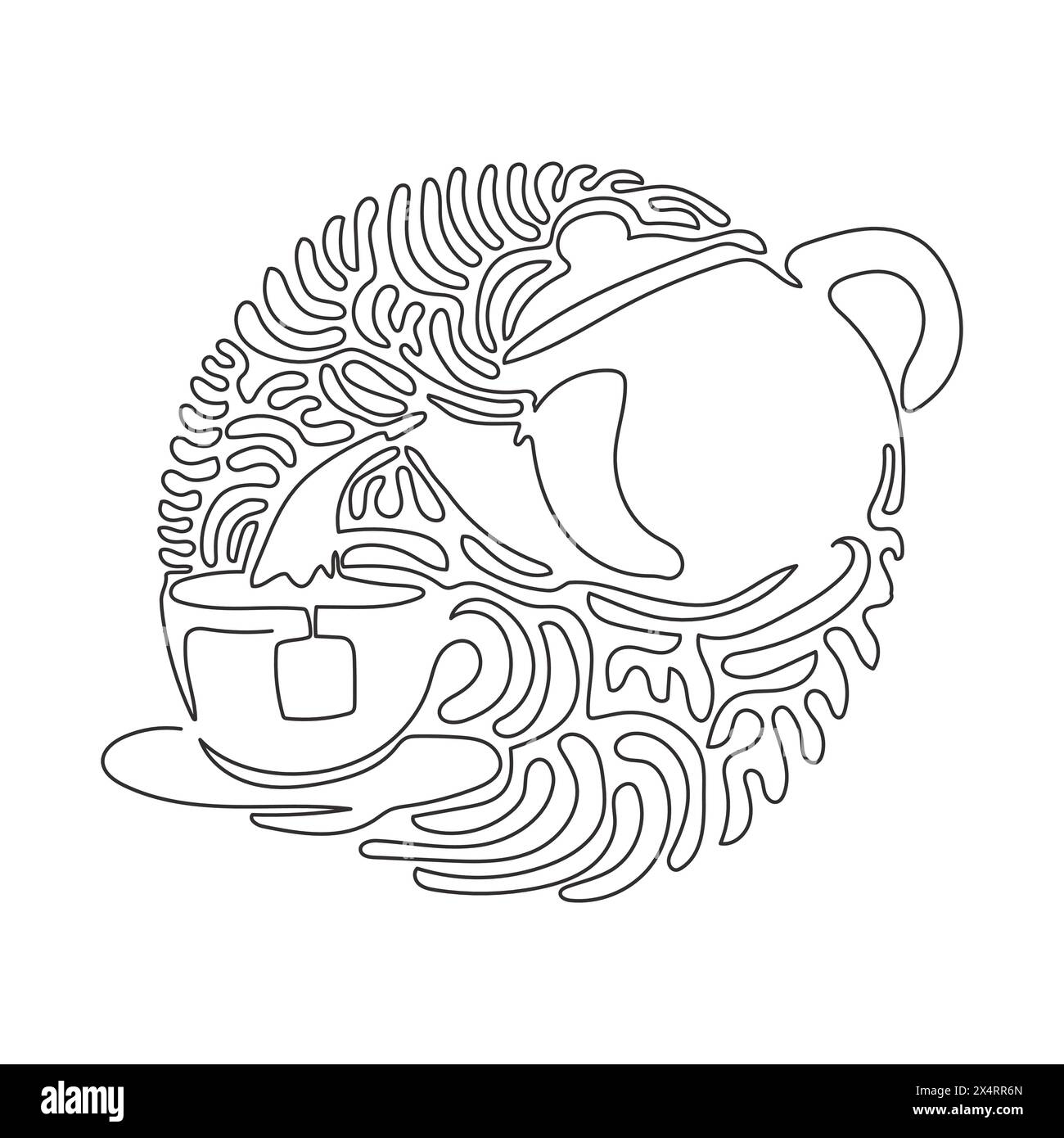 Continuous one line drawing teapot for tea drinking pours hot water ...