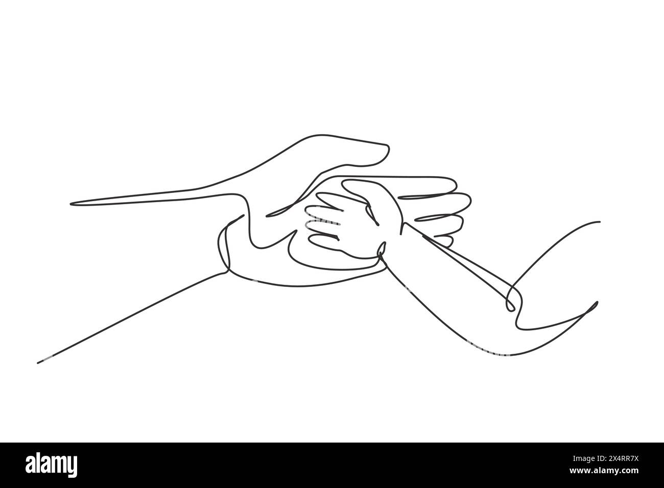 Single one line drawing baby hand in mother's hand. Beautiful sleeping ...