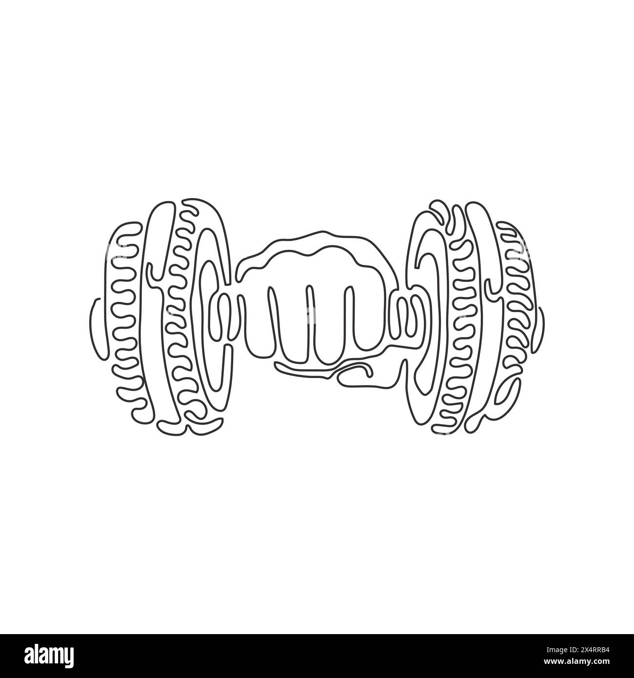 Single one line drawing hand with dumbbell. Dumbbell in hand. Gym ...