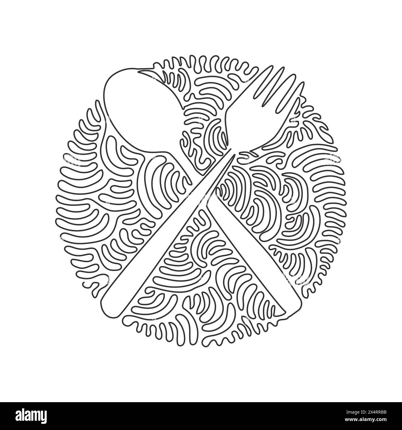 Single continuous line drawing crossed spoon and fork icon. Restaurant ...