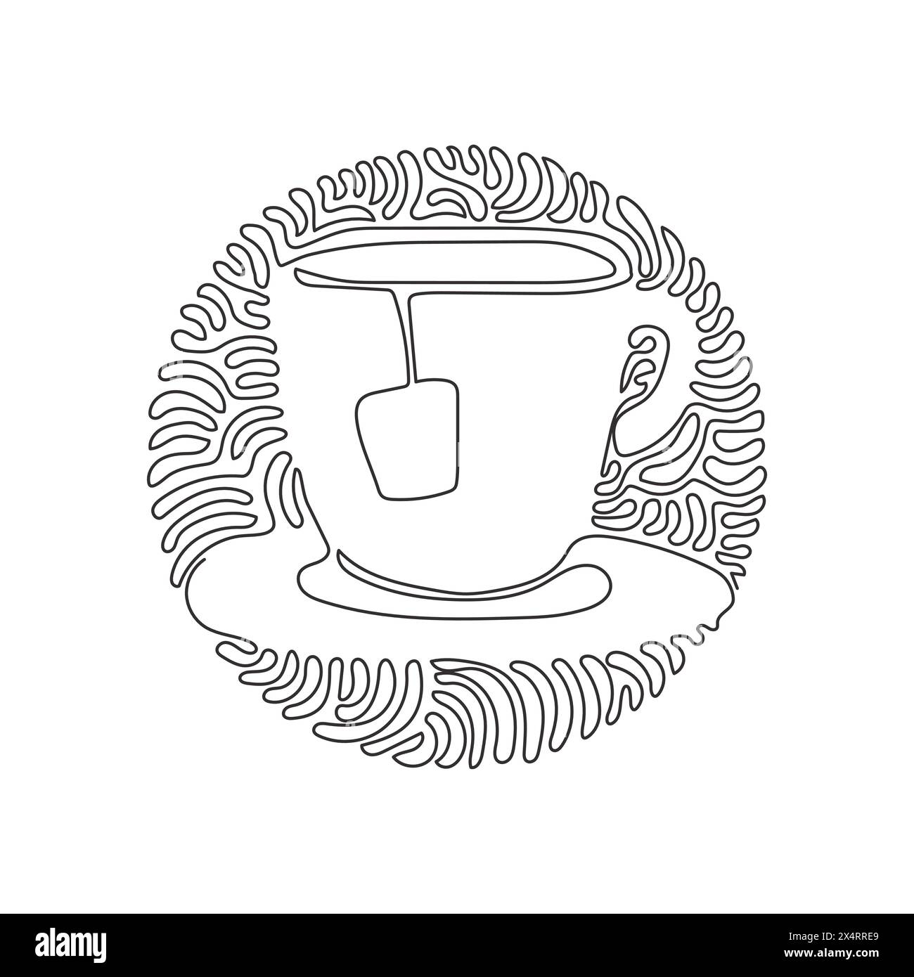 Single continuous line drawing cup with tea bag. Hot drinks for ...