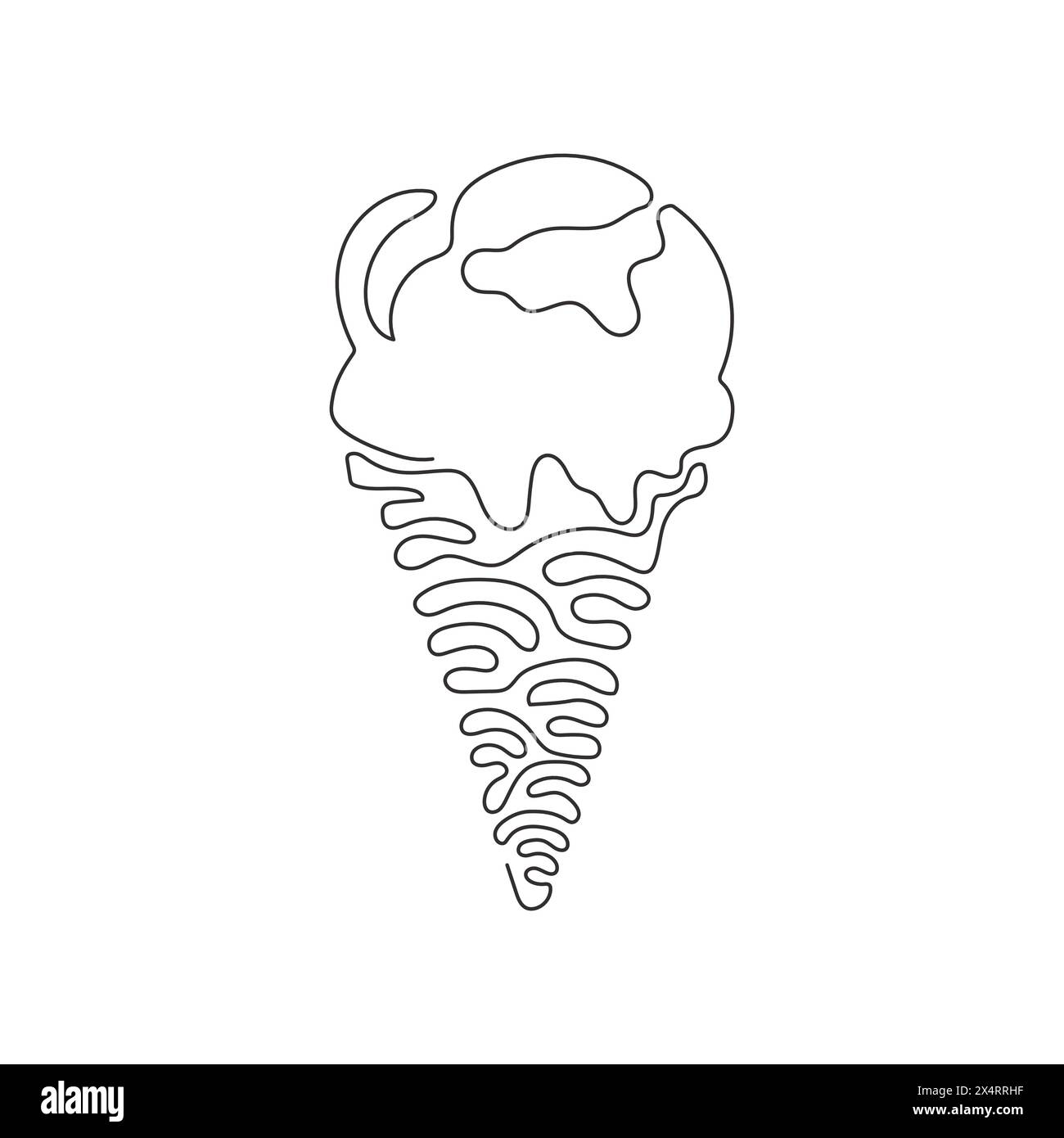 Single continuous line drawing delicious ice creams in crispy cone ...