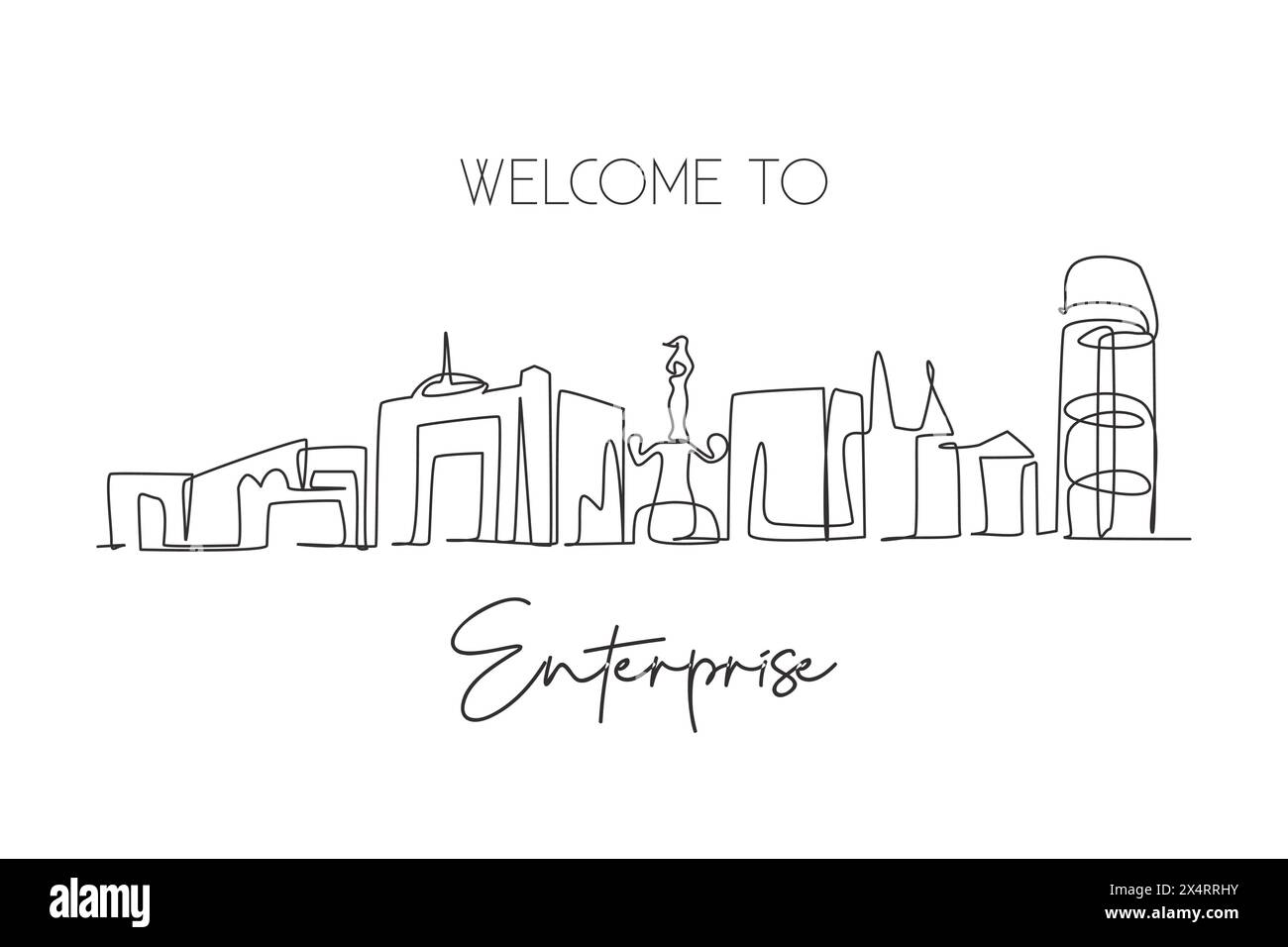 Continuous one line drawing Enterprise city skyline, Alabama. Beautiful ...