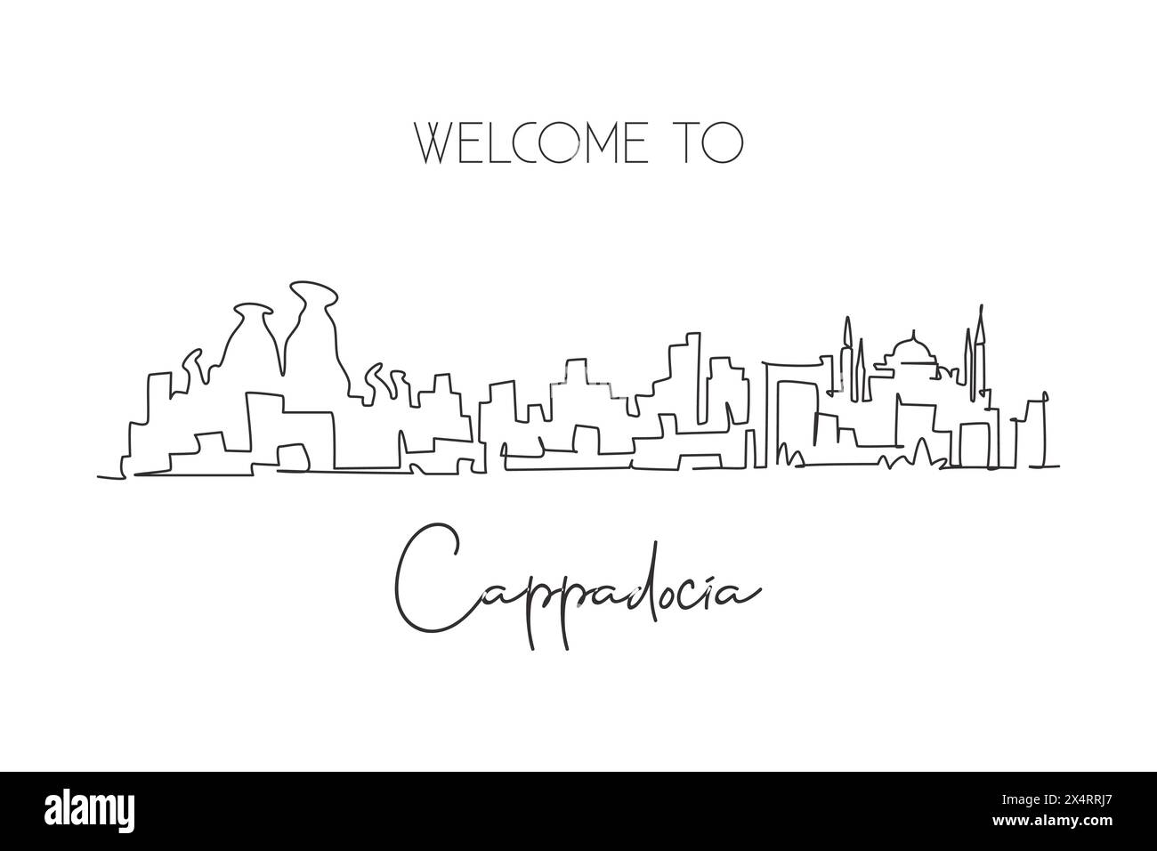 Single one line drawing Cappadocia city skyline, Turkey. World ...