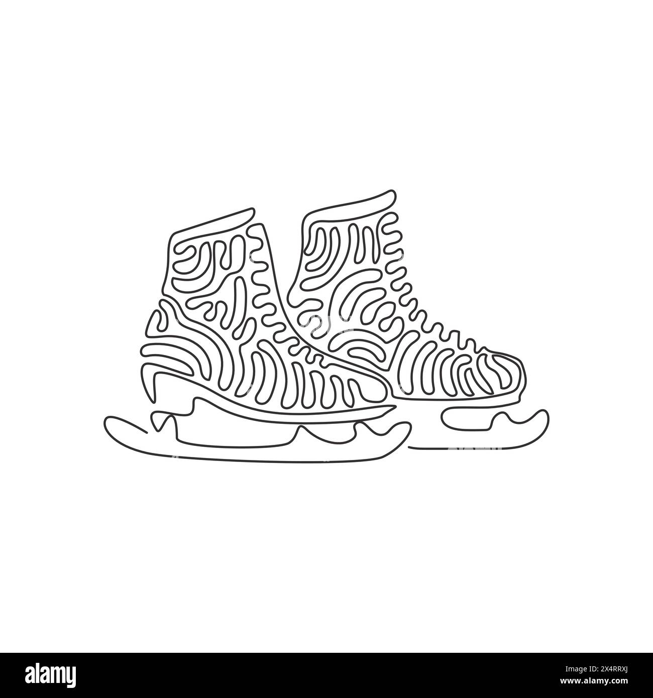 Single continuous line drawing pair of figure skates. White women Ice ...