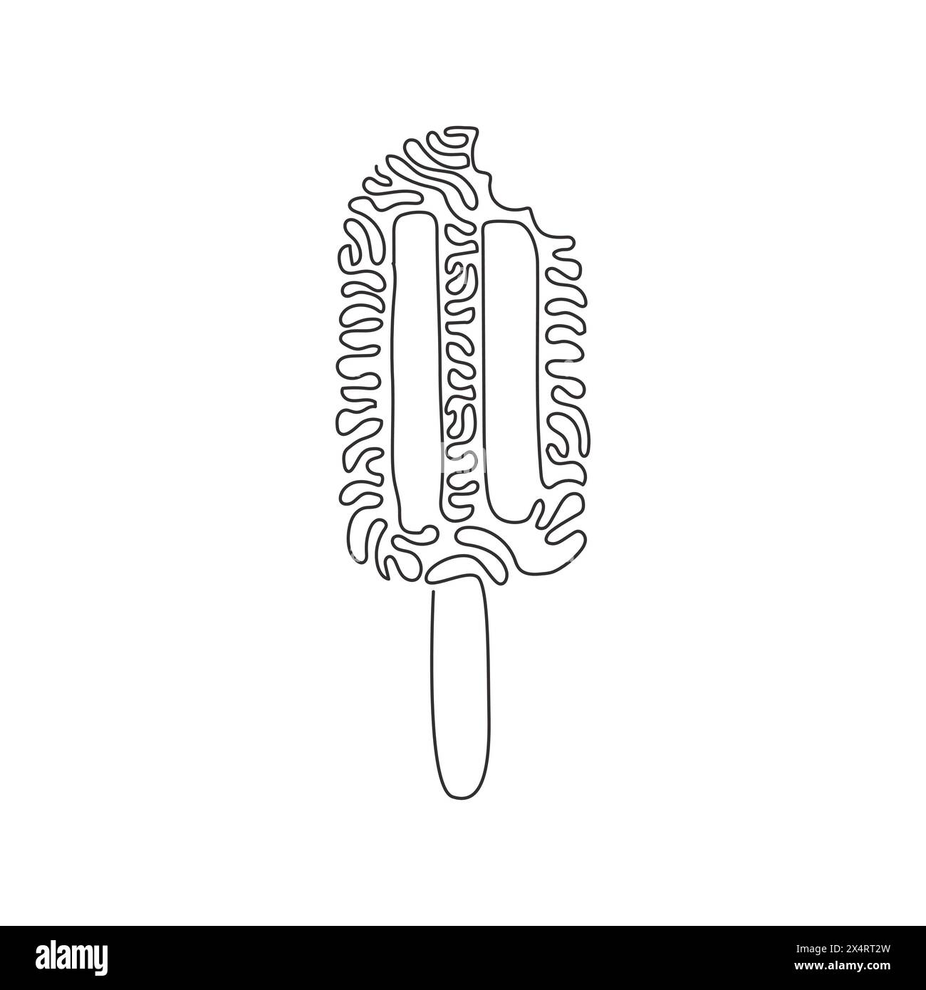 Continuous one line drawing frozen popsicle have been bitten. Tasty ice ...