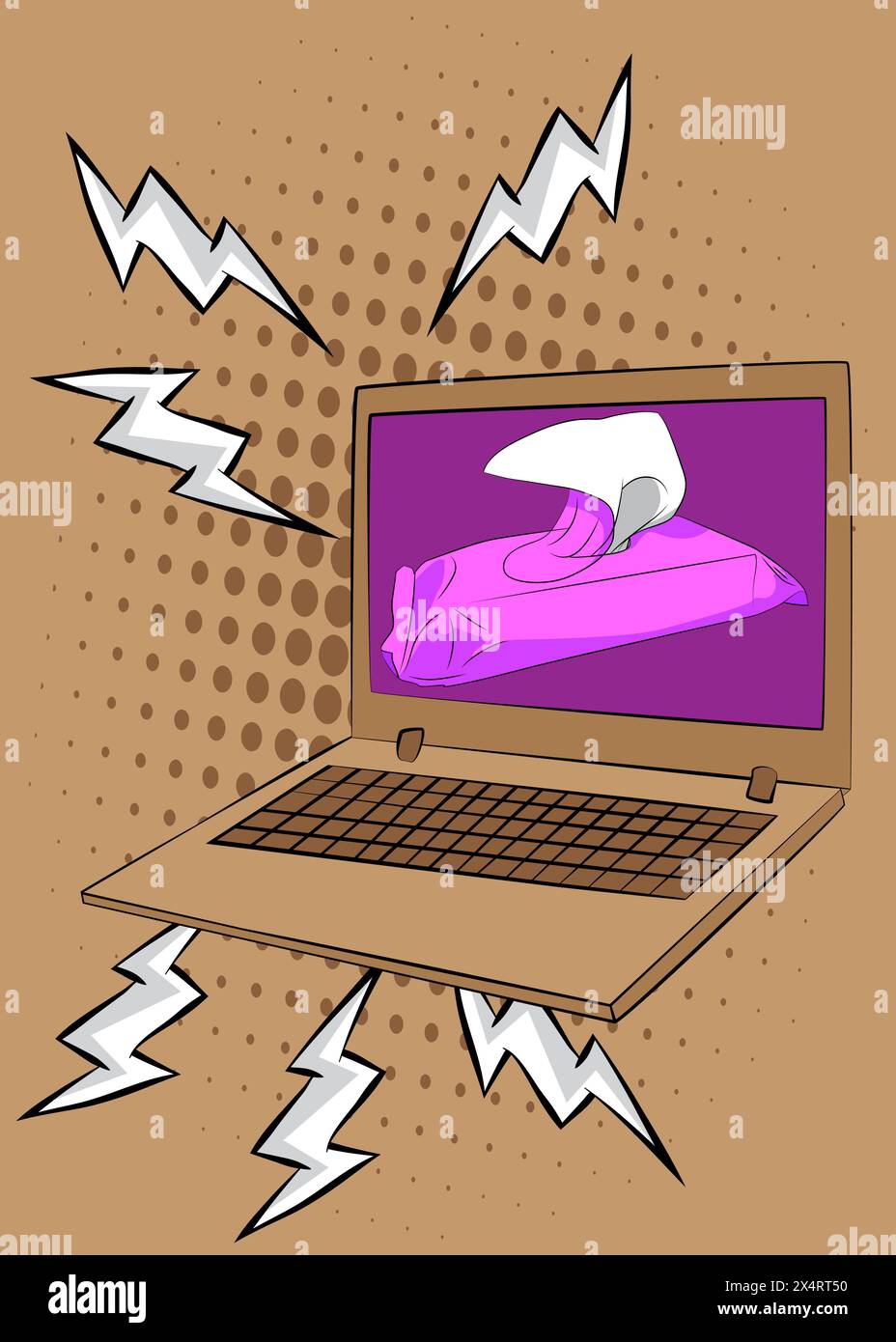 Cartoon Laptop, comic book Notebook with Wet Wipe. Retro vector comics ...