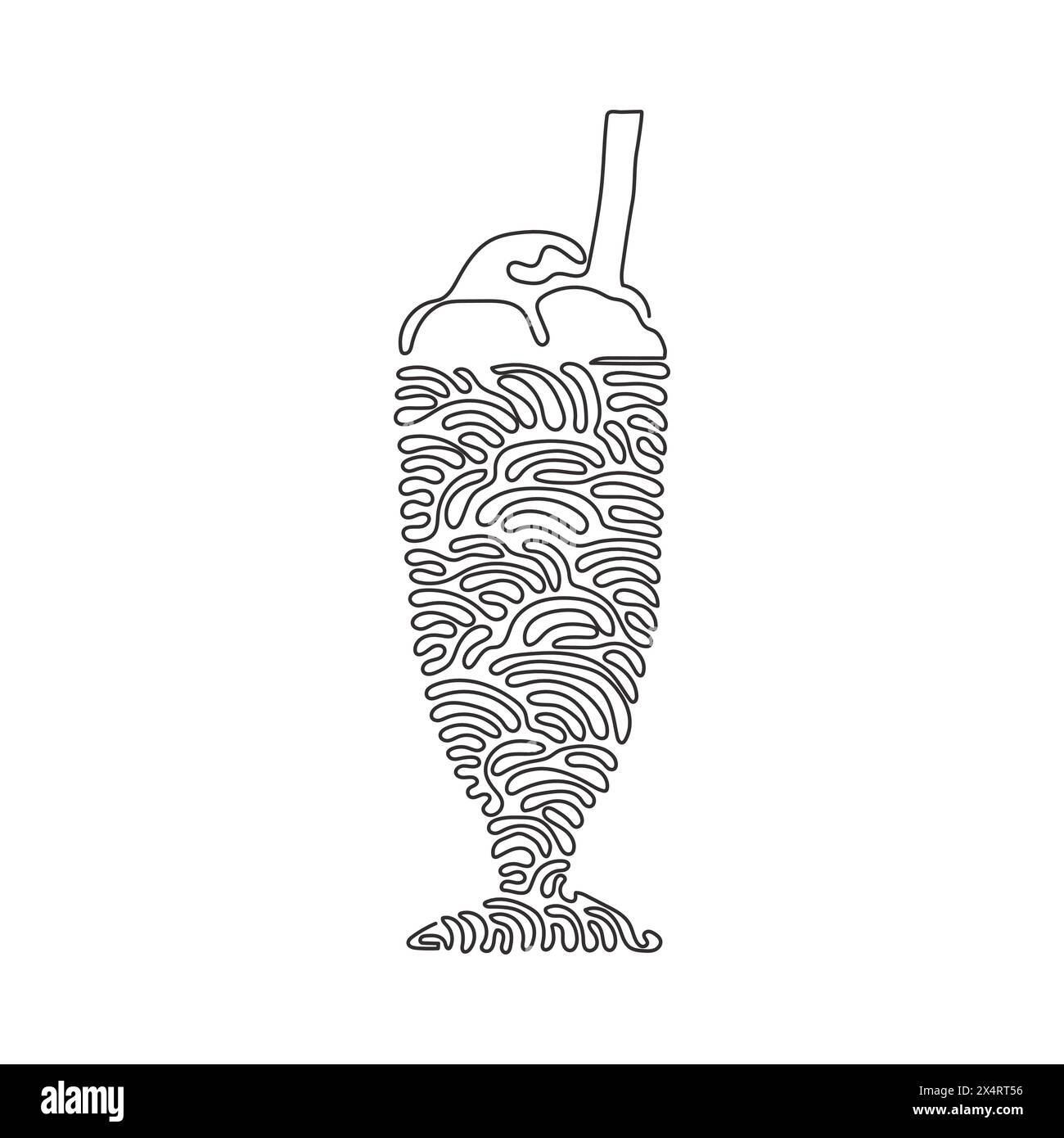 Single one line drawing delicious milkshakes in glasses with straws ...