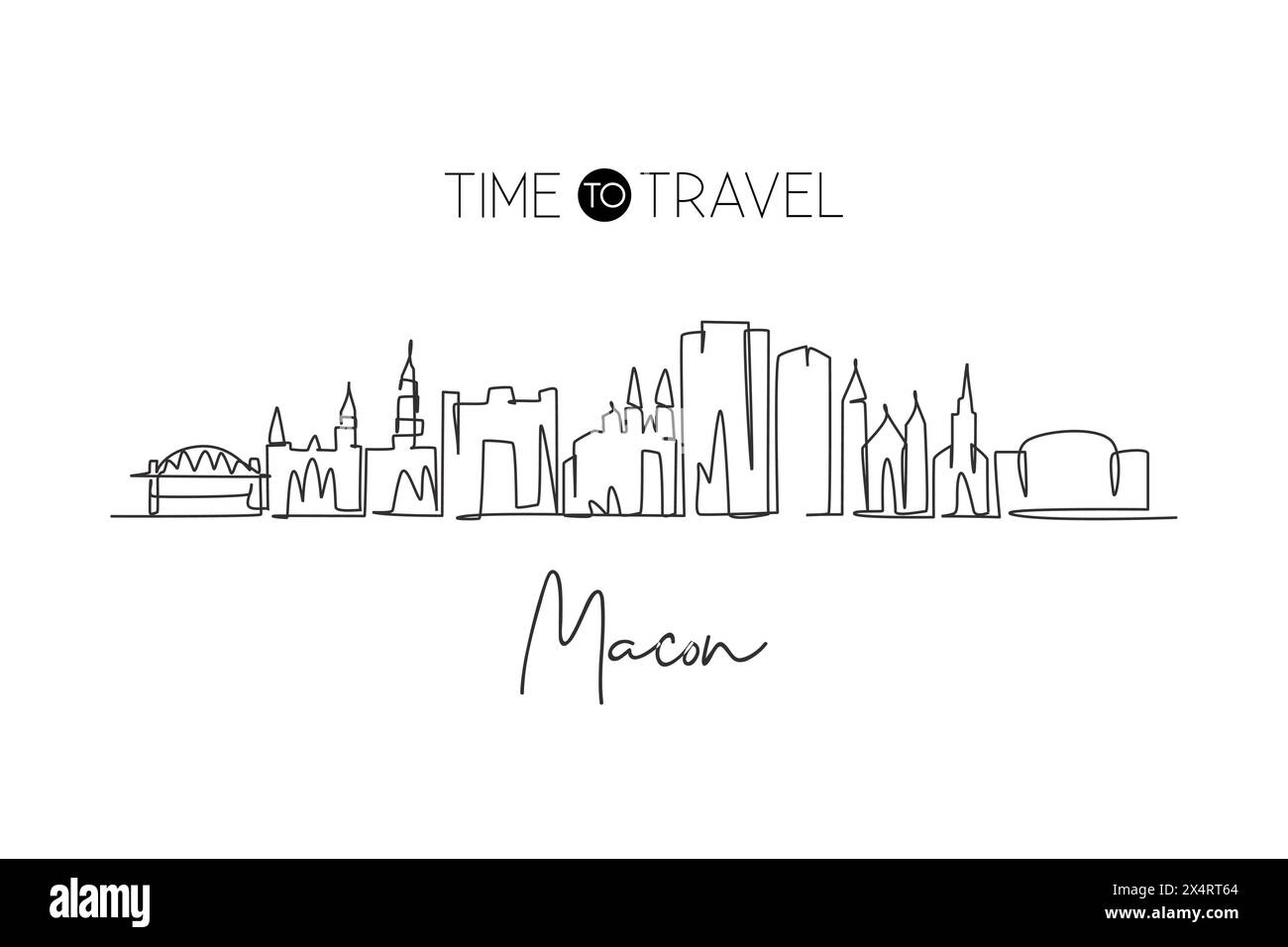 Continuous one line drawing Macon city skyline, Georgia. Beautiful ...