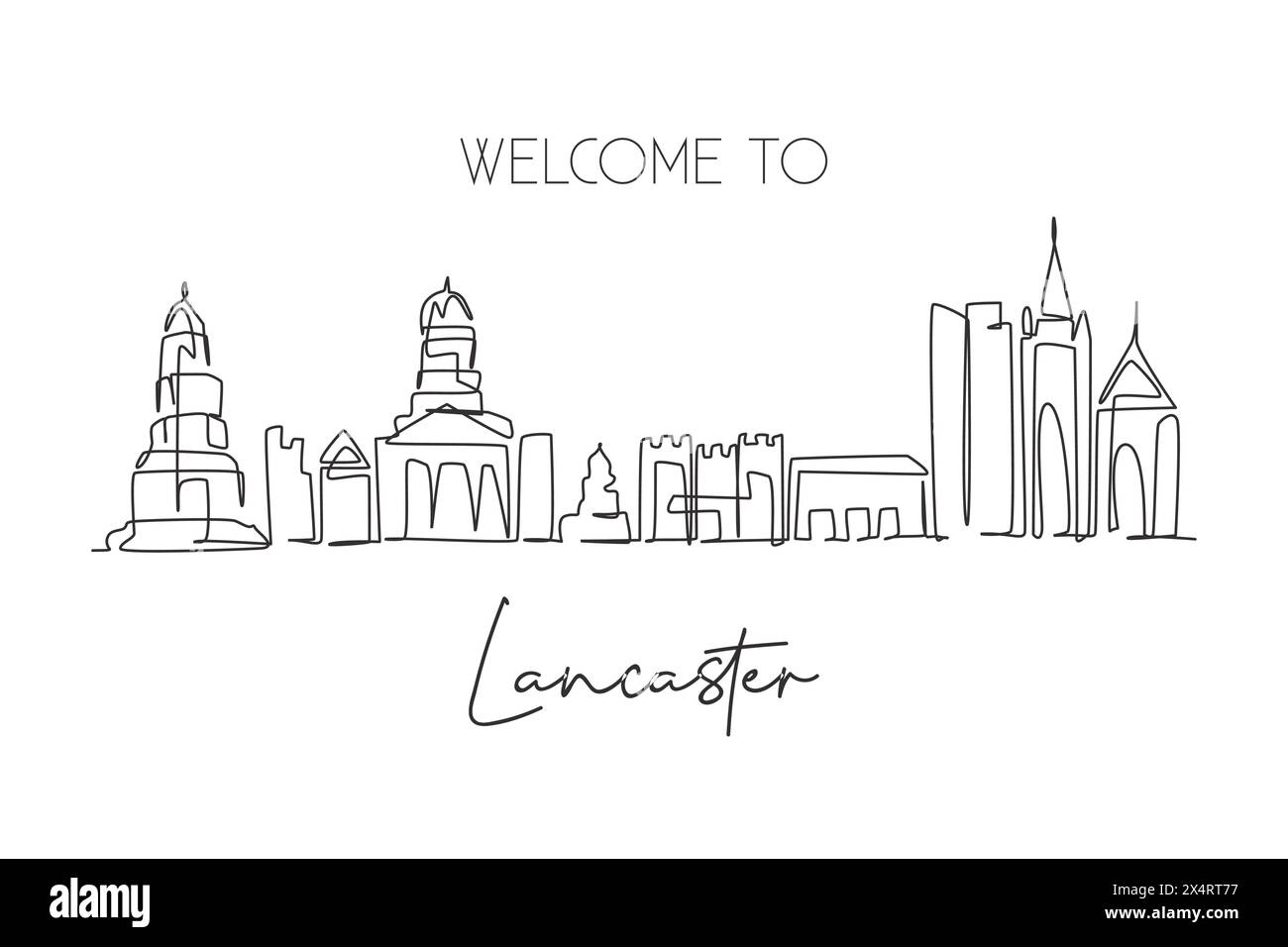 Single one line drawing Lancaster city skyline, England. World ...