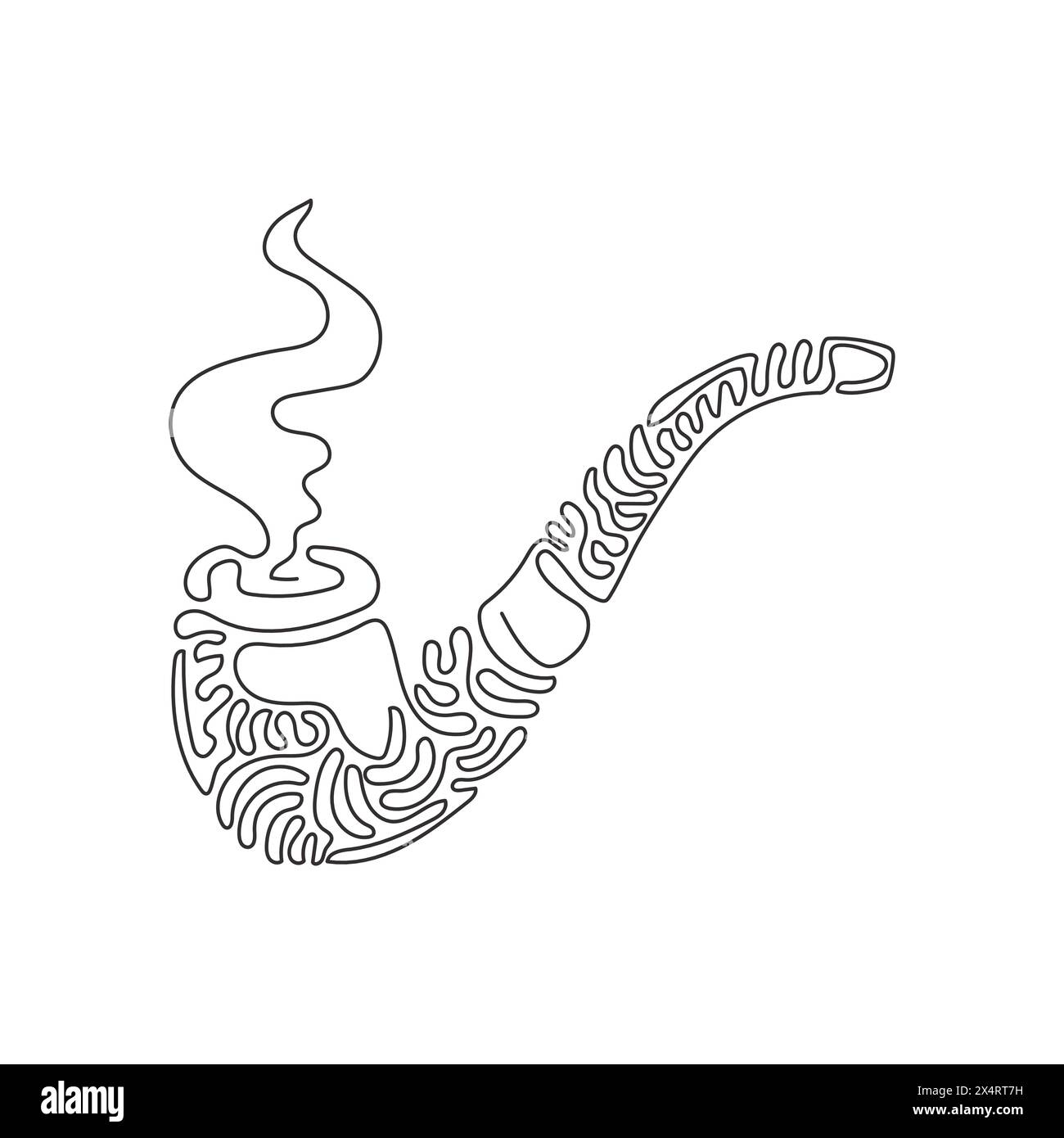 Single continuous line drawing smoking pipe with smoke. Tobacco pipe ...