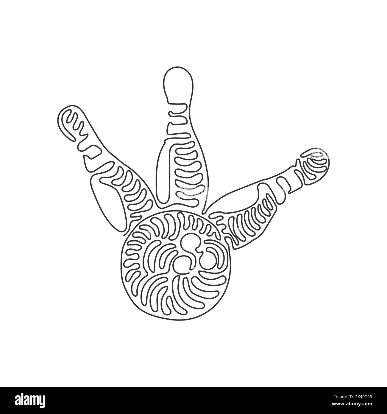 Single continuous line drawing Bowling ball and pins. Sports equipment ...