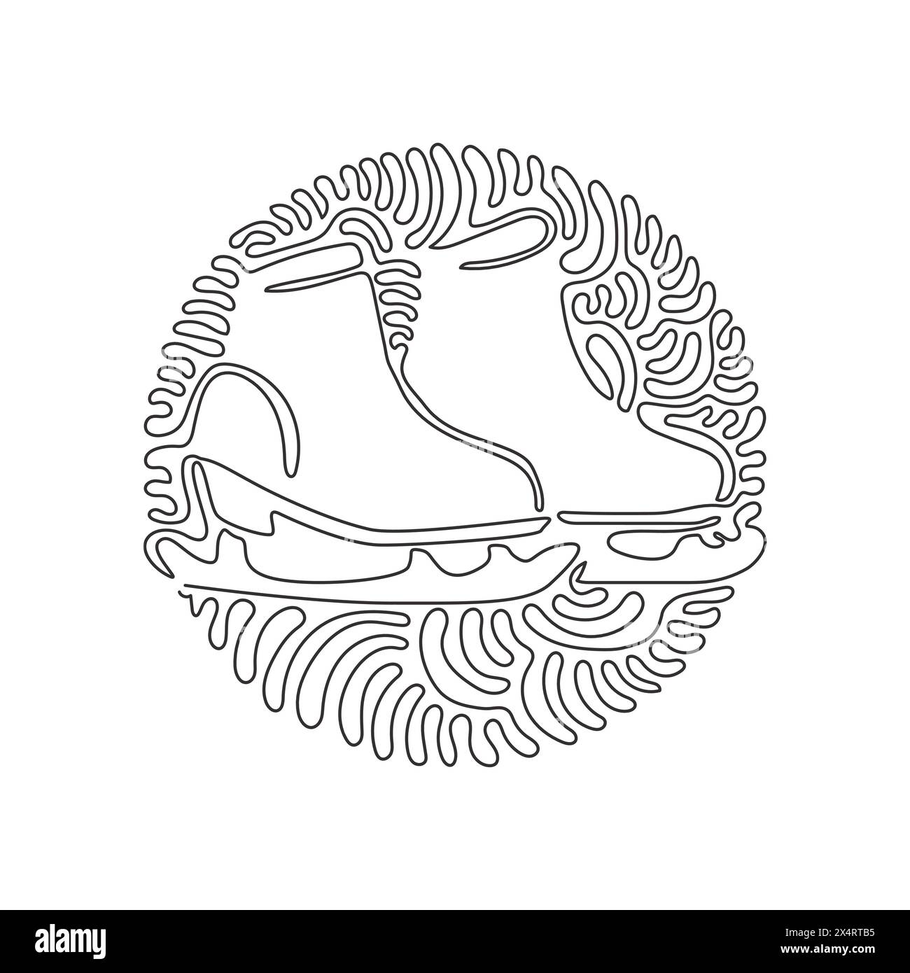 Single continuous line drawing pair of figure skates. White women Ice ...