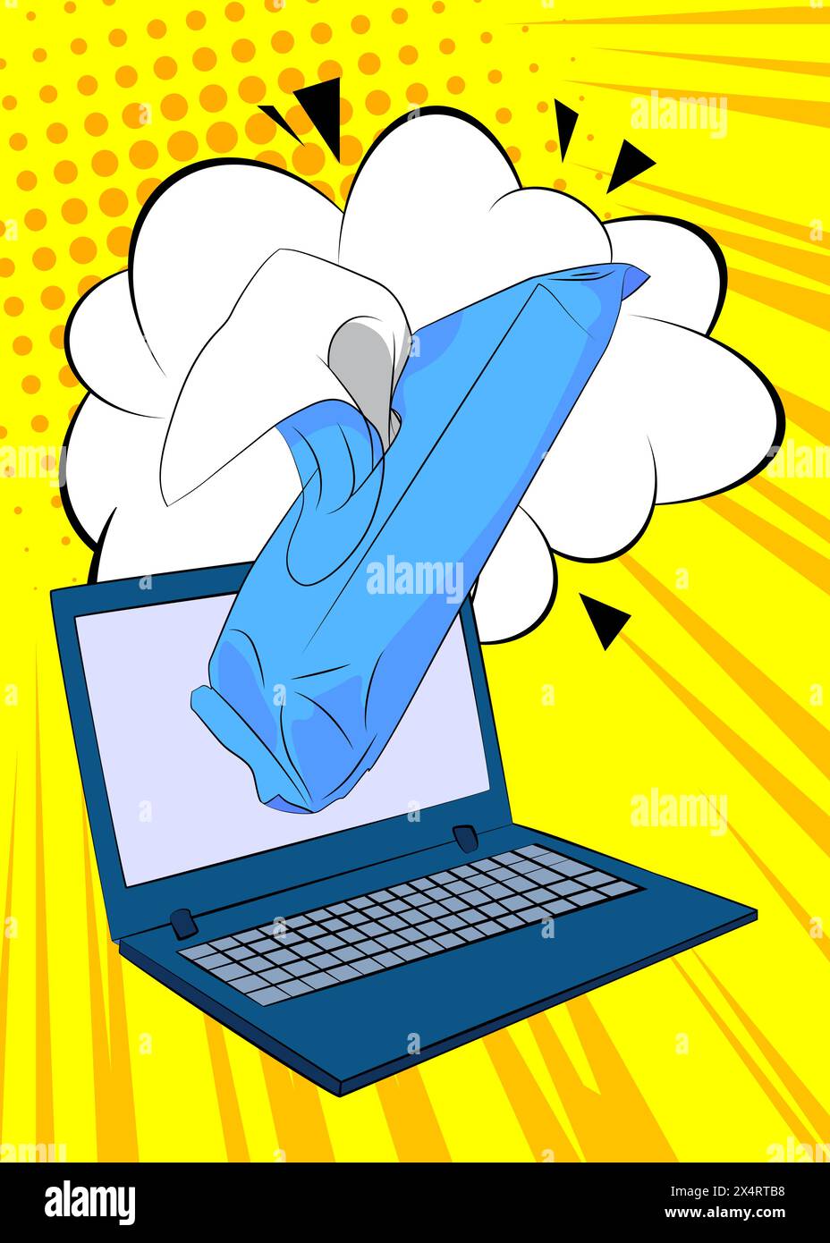 Cartoon Laptop, comic book Notebook with Wet Wipe. Retro vector comics ...