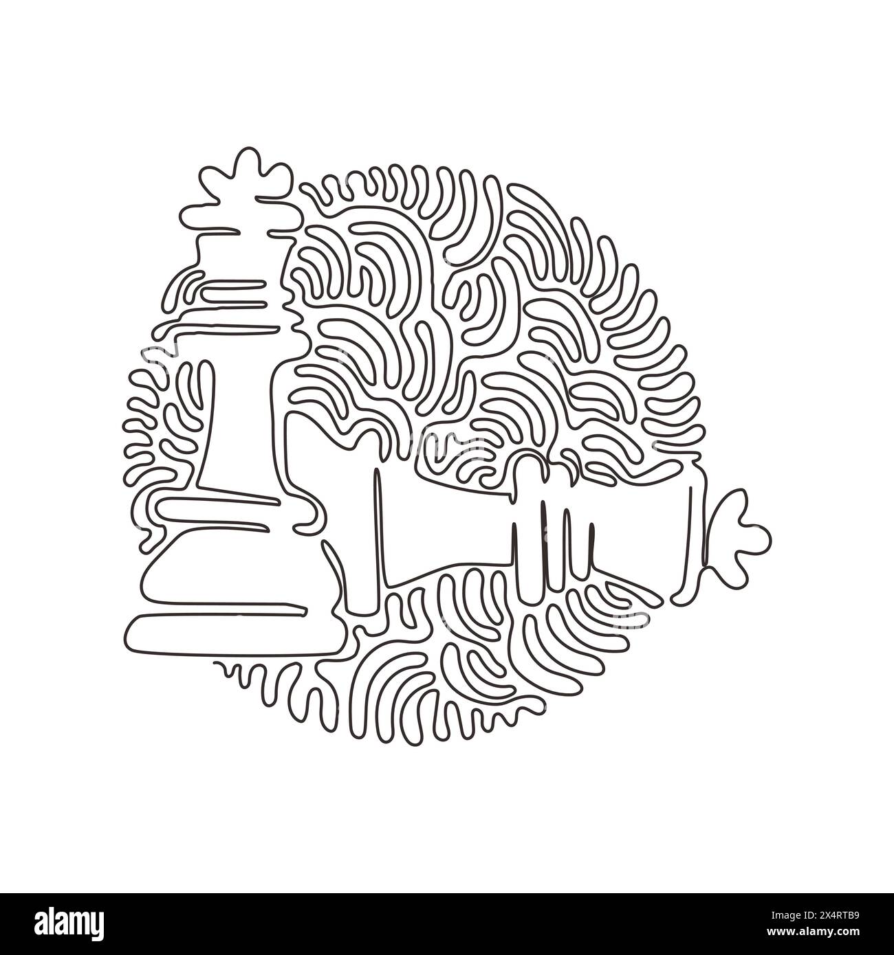 Single continuous line drawing figures of wooden chess on chessboard ...