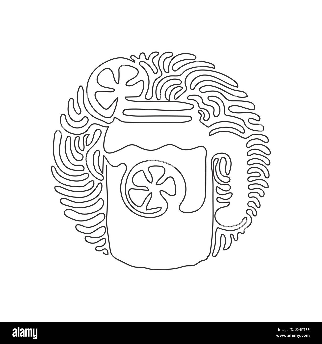 Single continuous line drawing hand drawn lemon, lemon slice, jar with ...