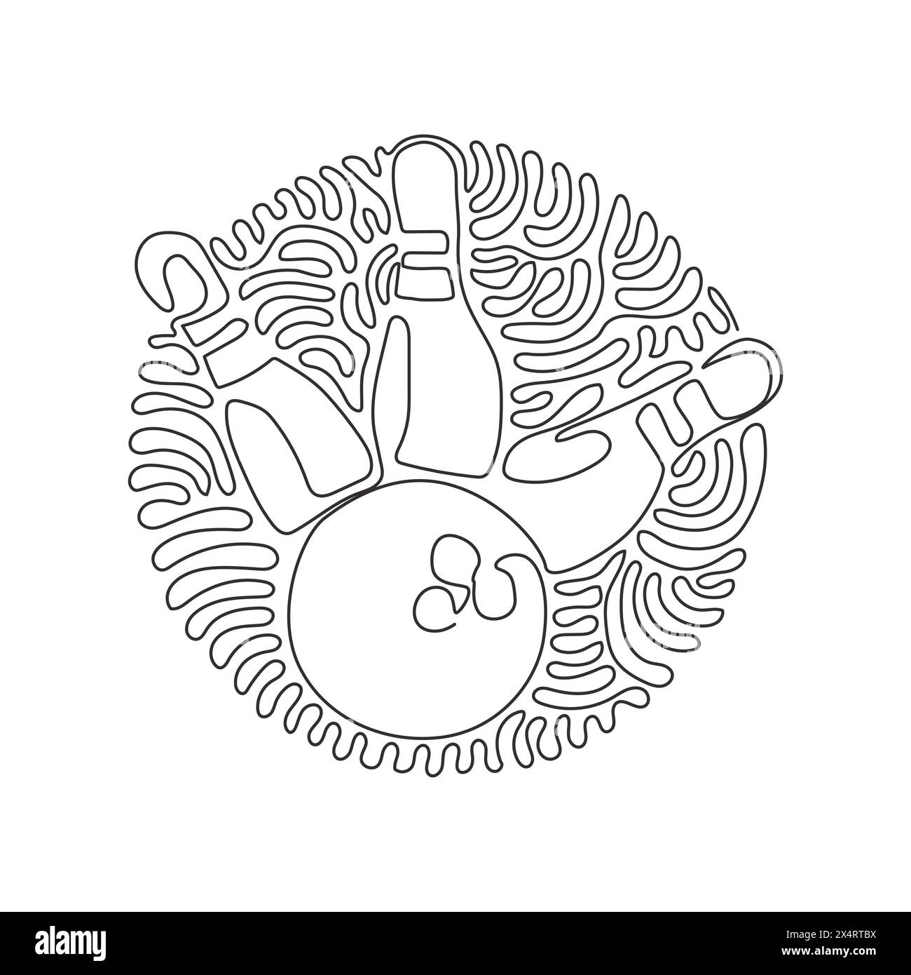 Continuous one line drawing Bowling ball and pins. Sports equipment ... Continuous one line drawing Bowling ball and pins. Sports equipment ...