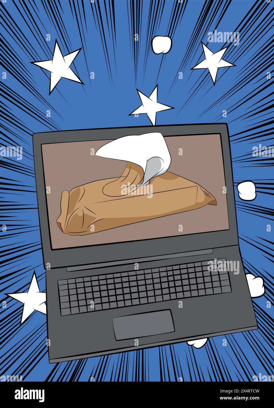 Cartoon Laptop, comic book Notebook with Wet Wipe. Retro vector comics ...