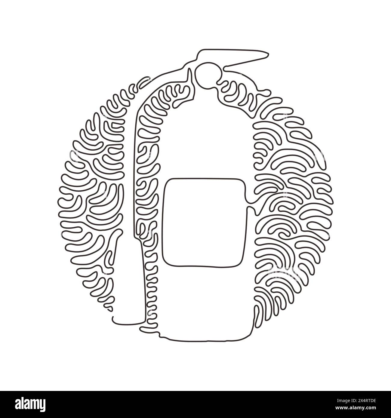 Single one line drawing red fire extinguisher protection with nozzle ...