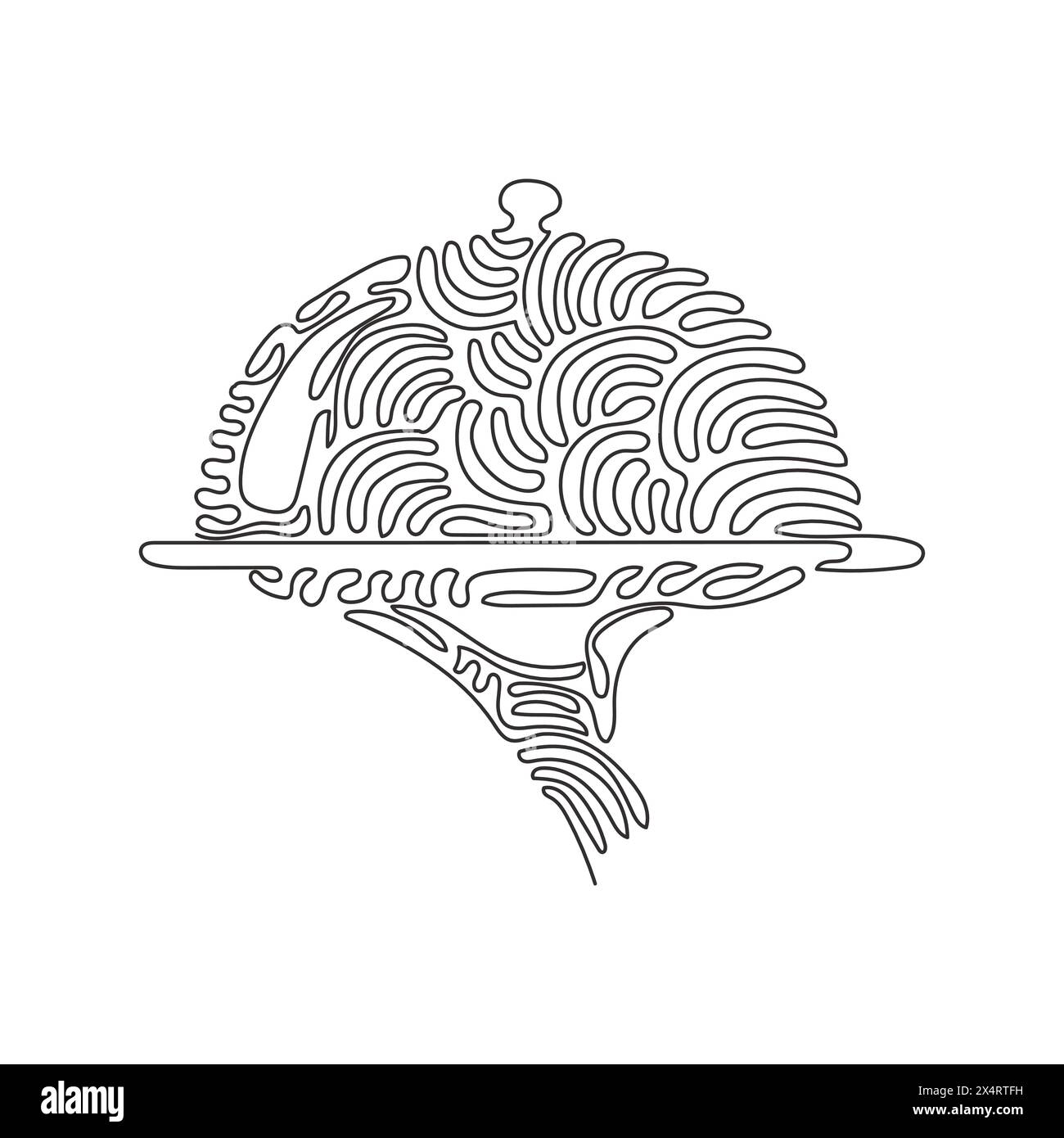 Single one line drawing tray on hand. Hand of waiter holding silver ...