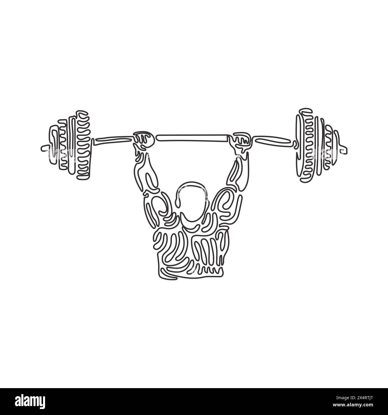 Single one line drawing Bodybuilder Fitness Model with barbell. Fitness ...