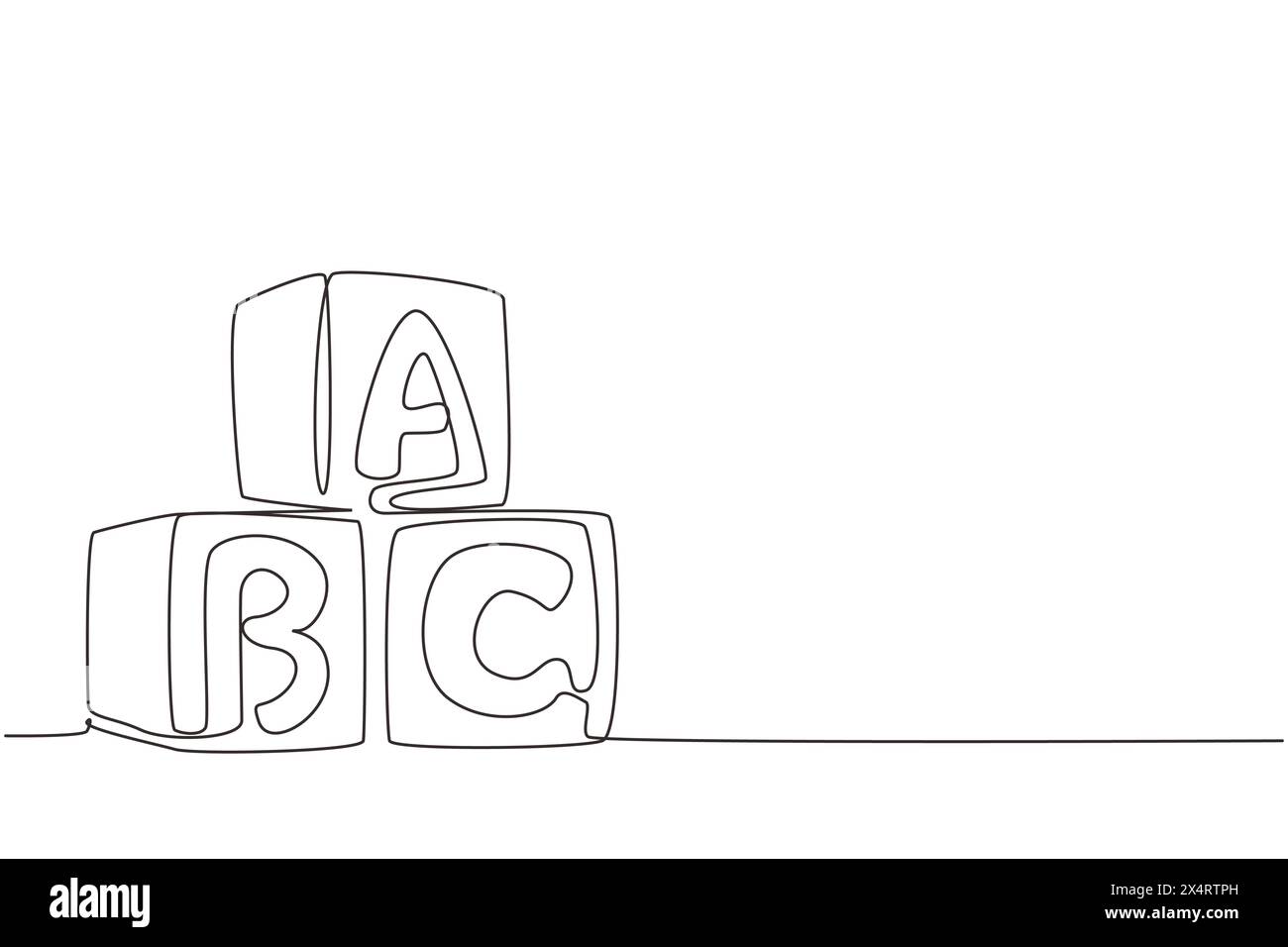 Single one line drawing alphabet cubes with letters ABC. Block building ...