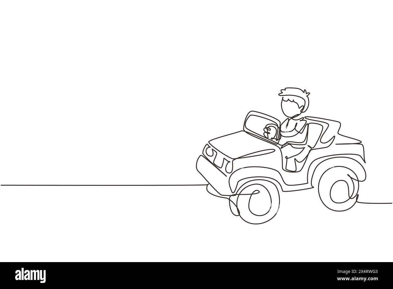Single one line drawing boy driving car, happy cute child. Cute little ...