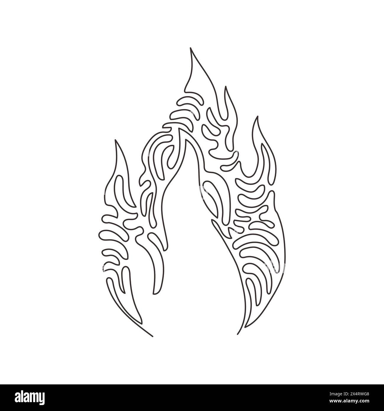 Single one line drawing fire, flame. Red flame in abstract style. Flat ...