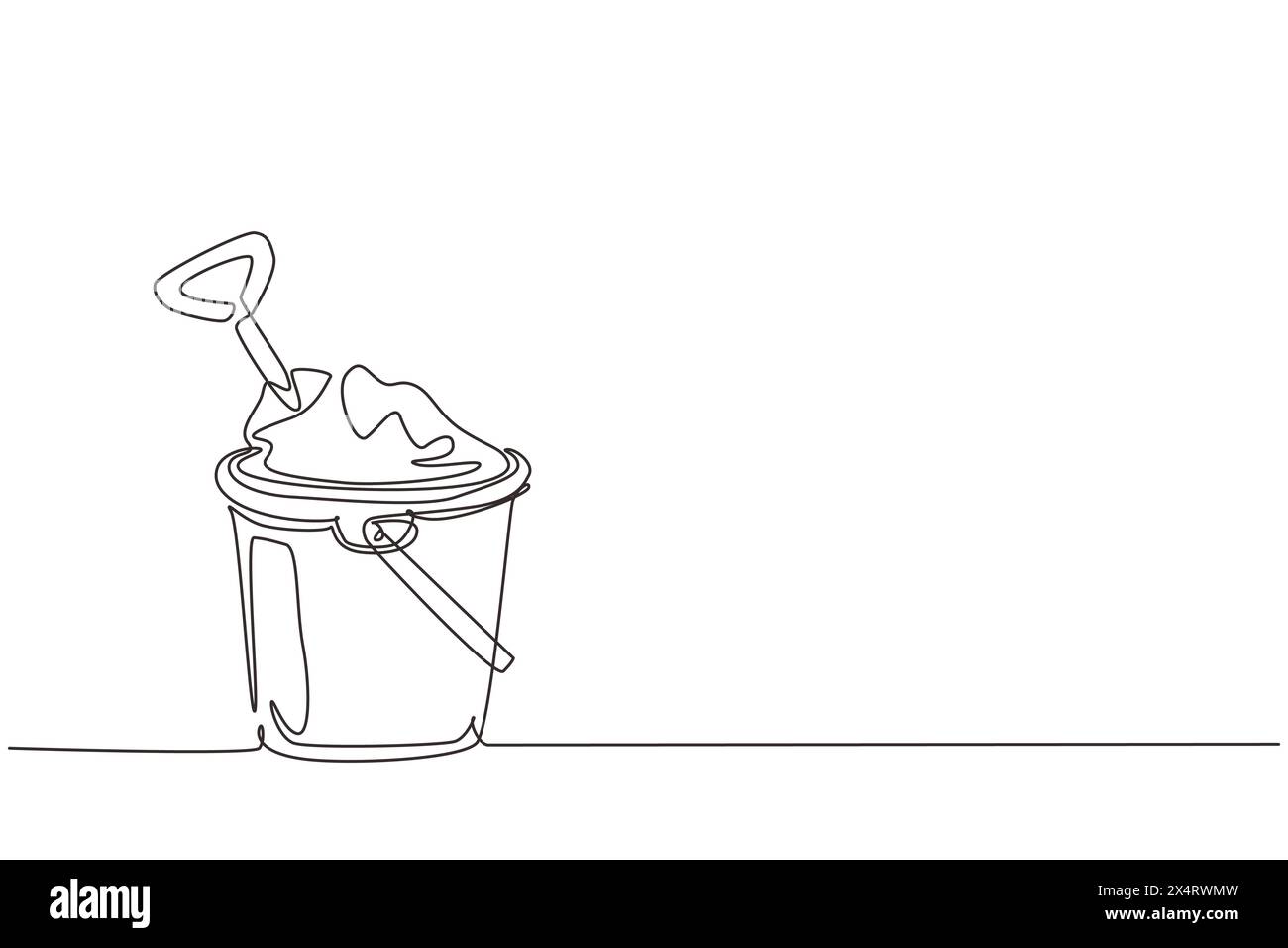 Single one line drawing Bucket and spade. Sand in bucket with shovel ...