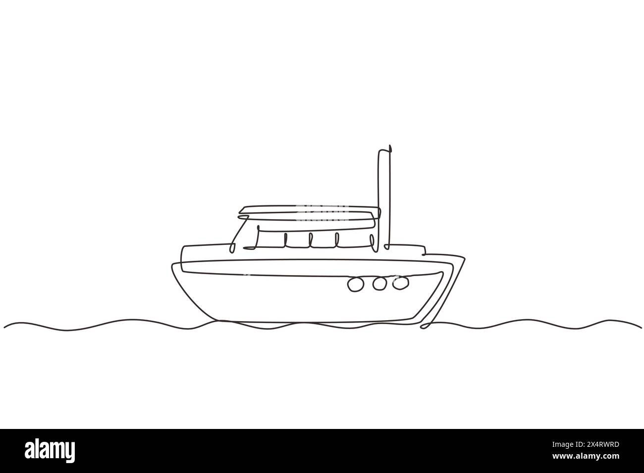 Continuous one line drawing cute boat toy. Cartoon transport for kids ...