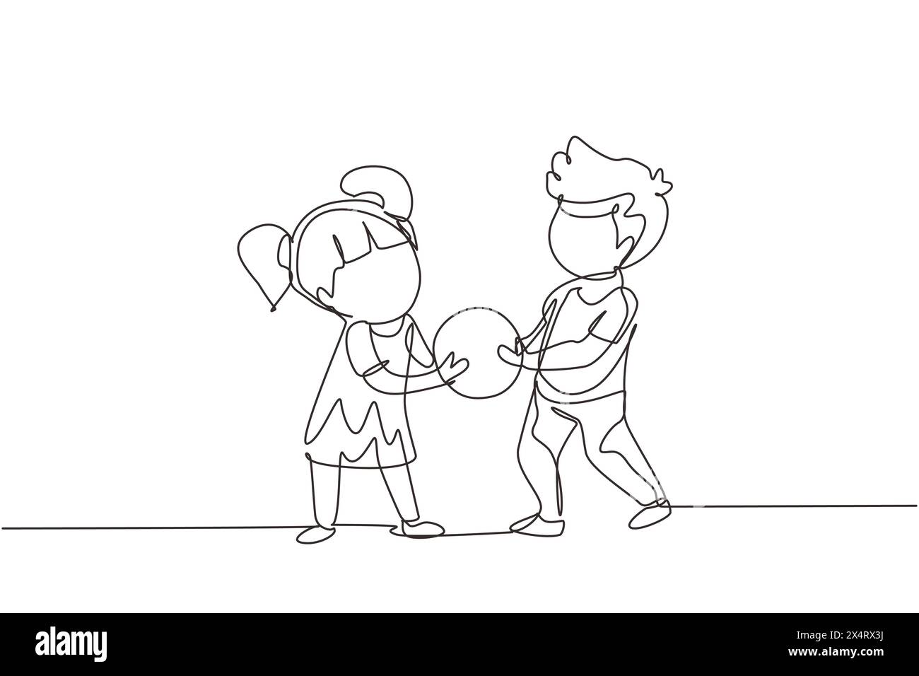 Continuous one line drawing Kids girl and boy brother sister fighting ...