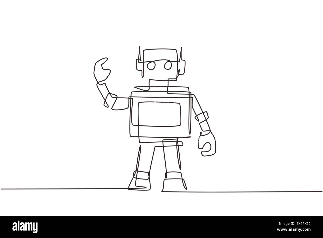 Continuous one line drawing toy robot for kids. Retro robot vintage ...