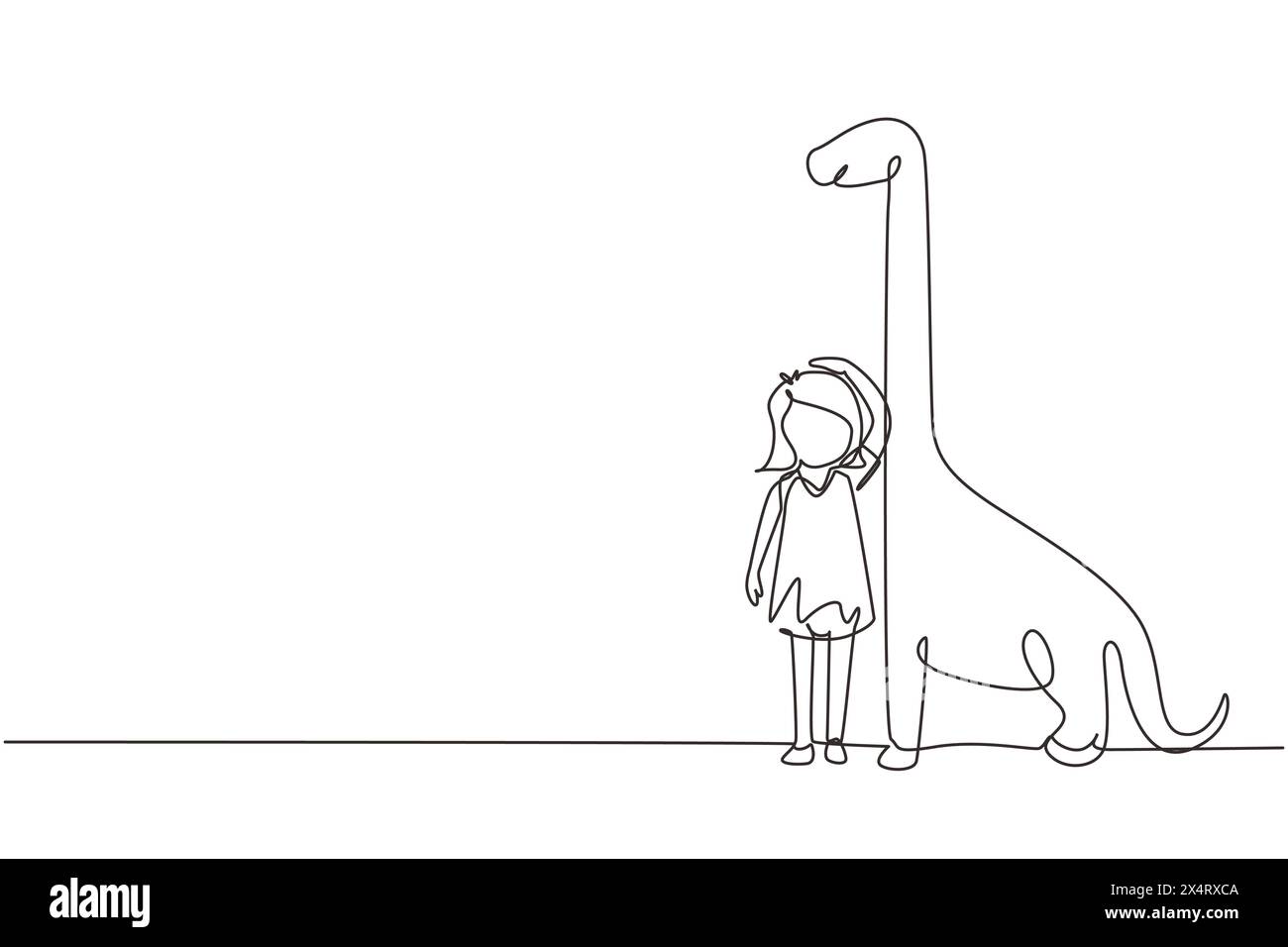 Single one line drawing little girl measuring her height with ... Single one line drawing little girl measuring her height with ...