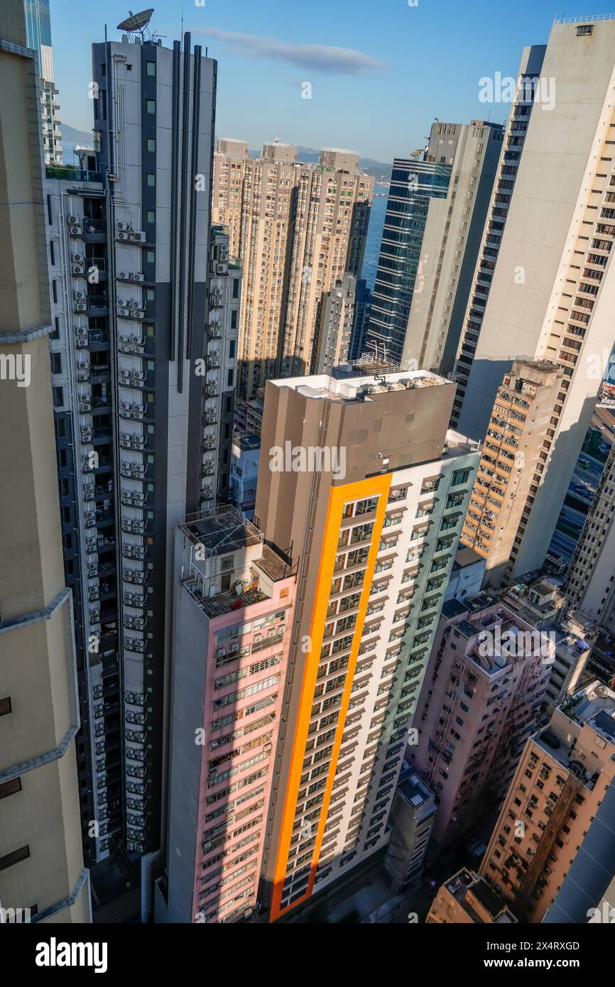 City top view of Skyscrapers building Hong Kong city, cityscape flying ...