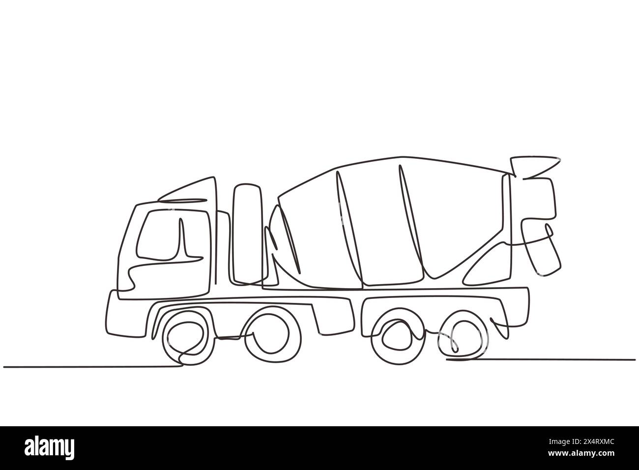 Single continuous line drawing Concrete mixer truck with view from side ...