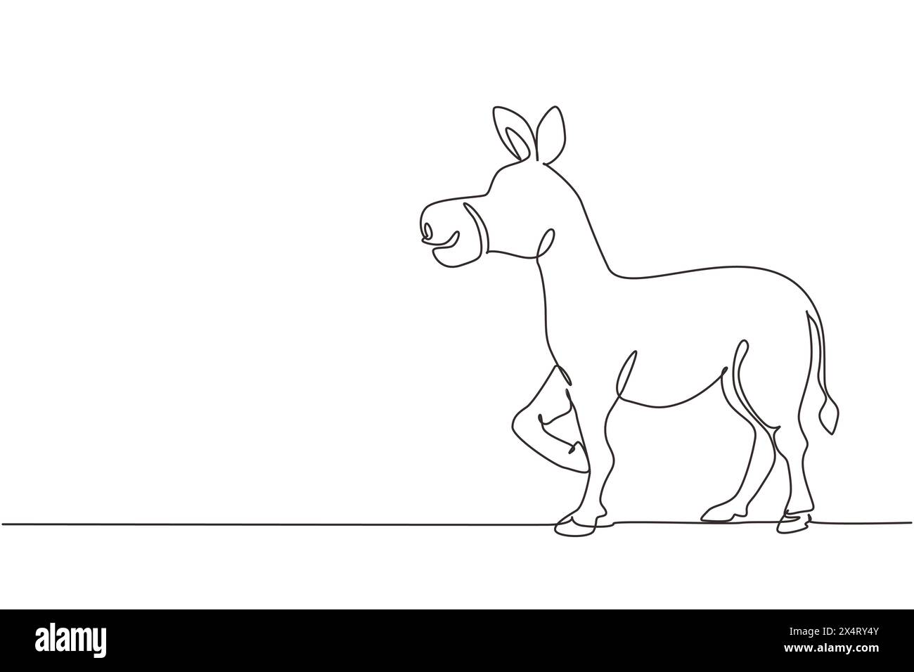 Single one line drawing donkey cute farm animal lift one front leg ...