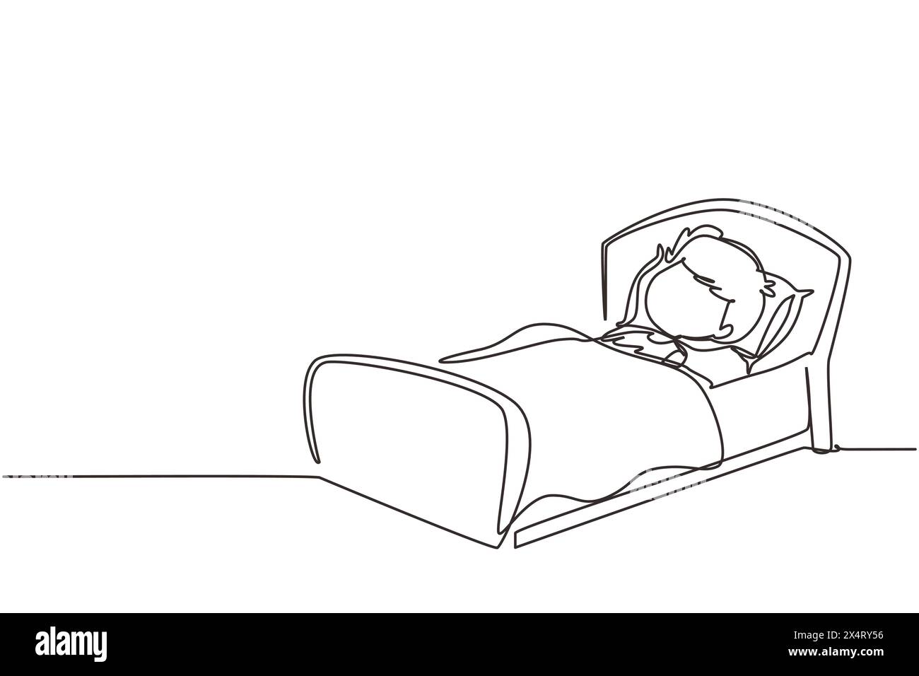 Single one line drawing cute boy sleeping on tonight dreams, good night ...
