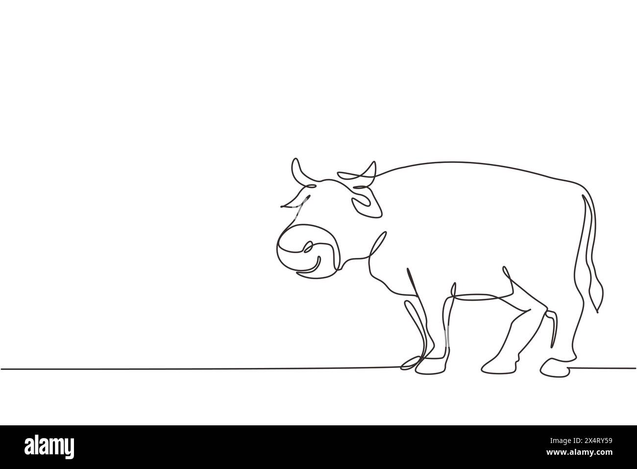 Single one line drawing fat cow for husbandry logo identity. Mammal ...