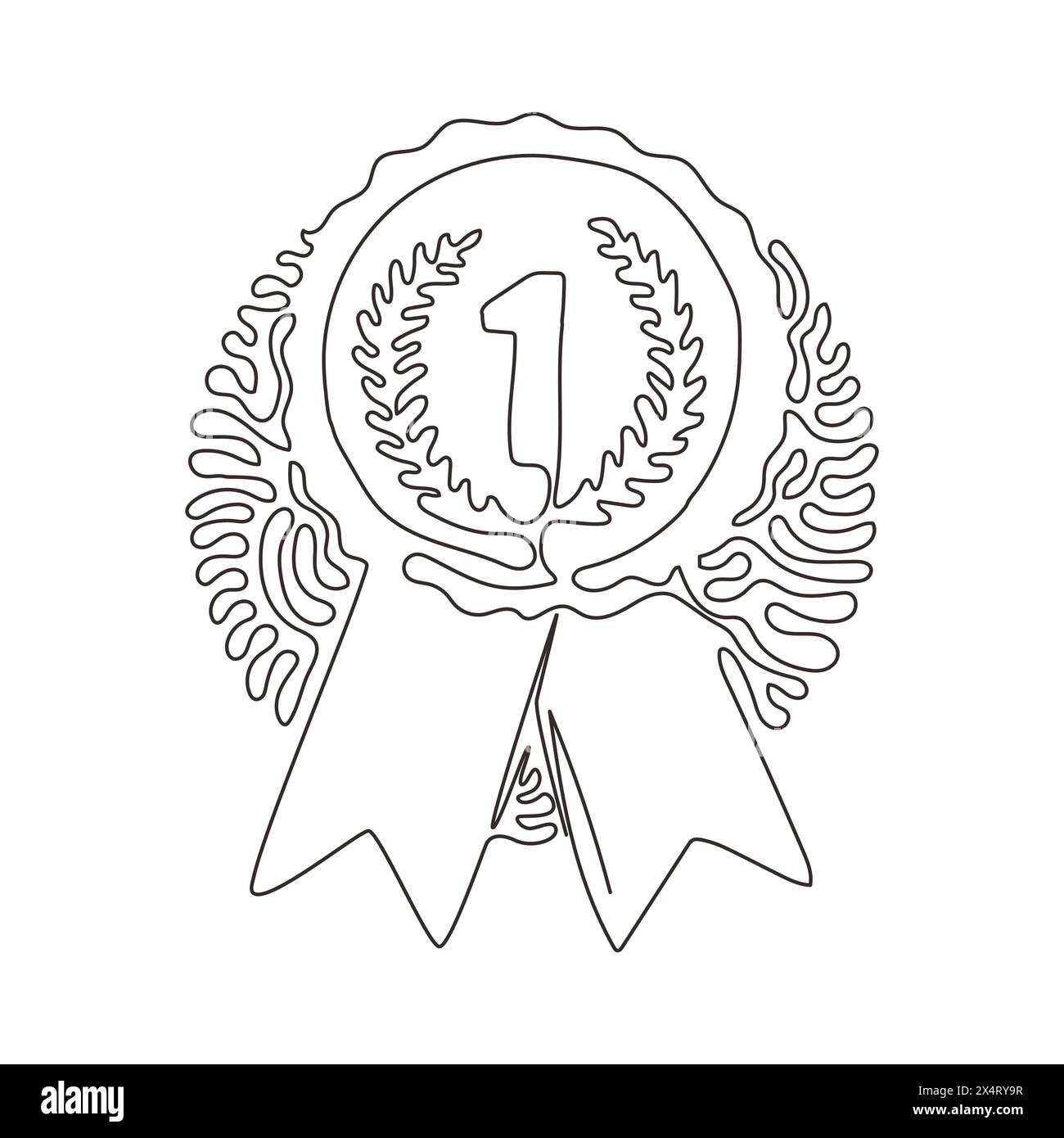 Single one line drawing gold medal, winner award. Circle awards with ...