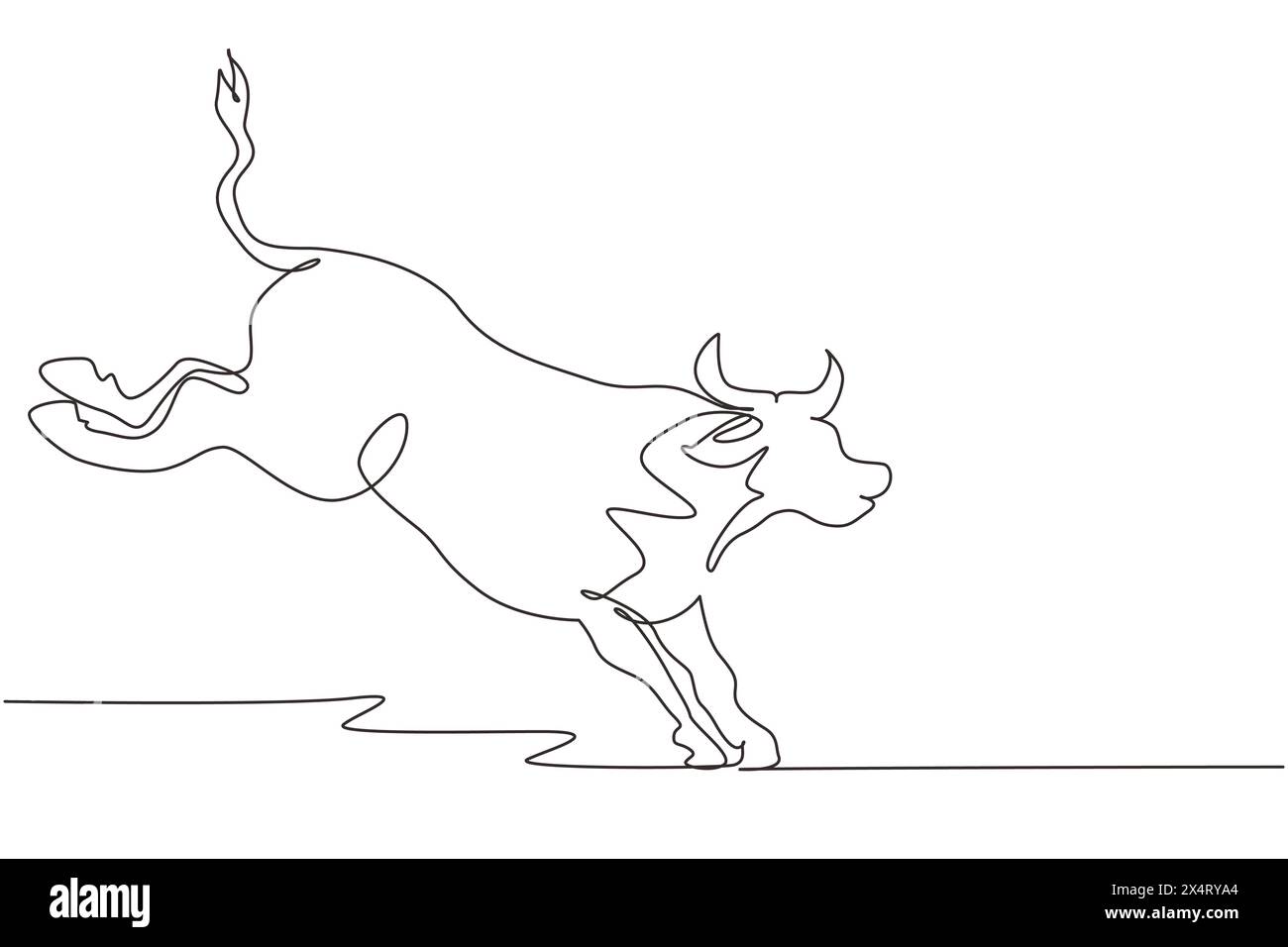 Continuous one line drawing wild bull attack. Elegance buffalo for ...