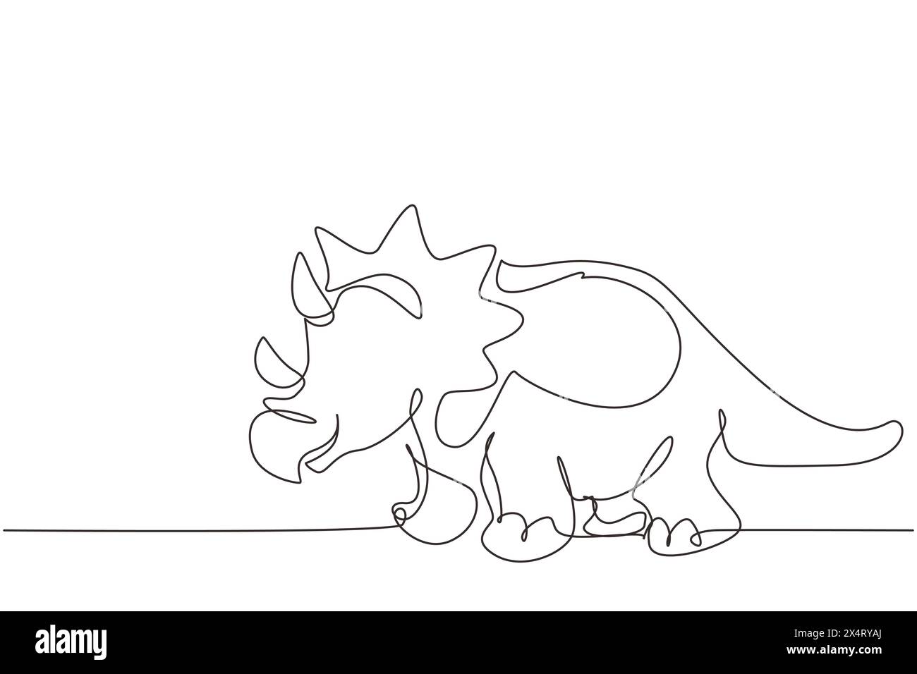 Single continuous line drawing triceratops dinosaur. Large prehistoric ...