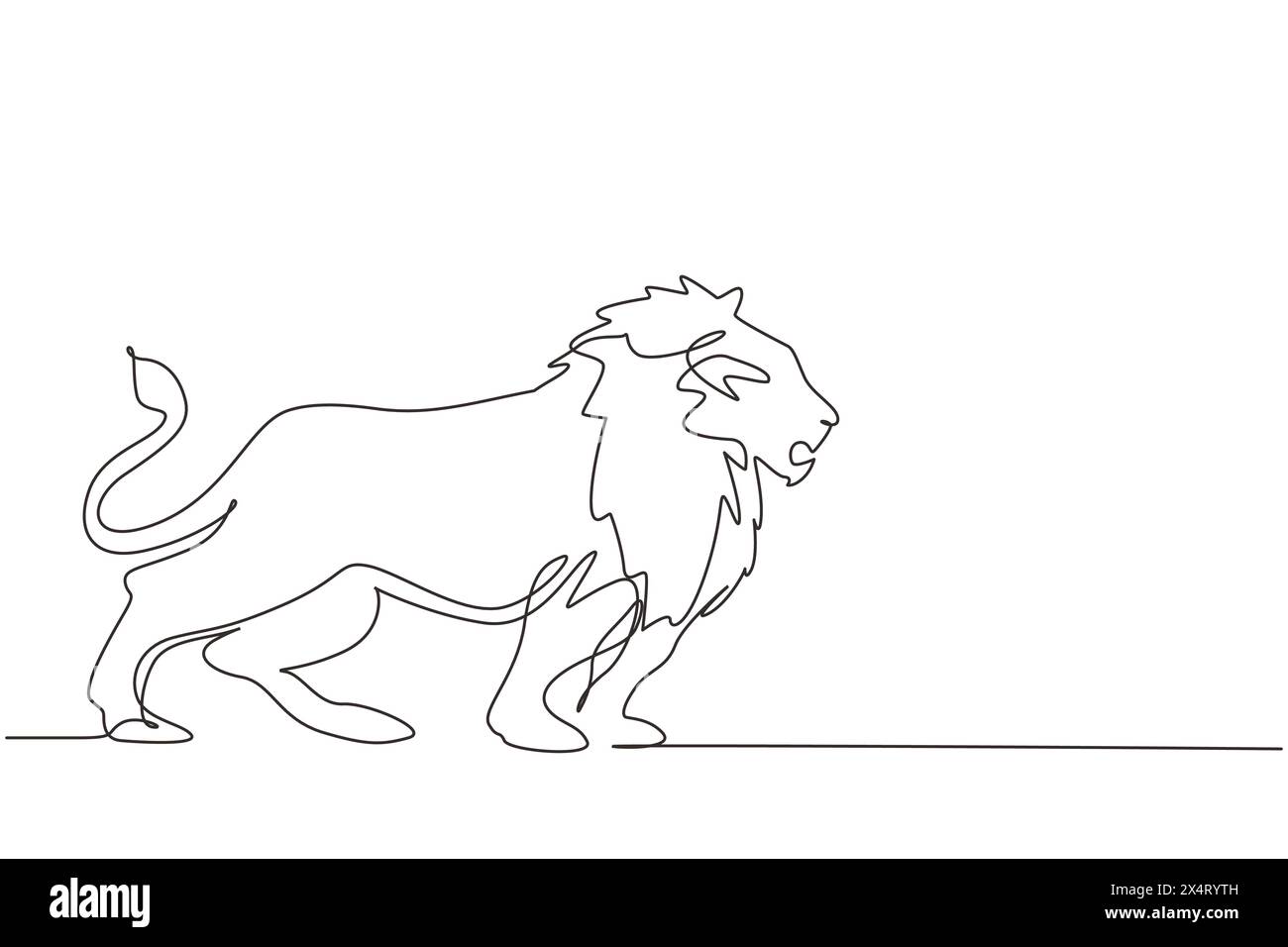 Single continuous line drawing strong lion standing full body, king of ...