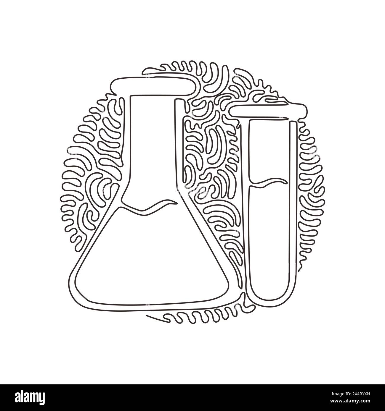 Continuous one line drawing chemistry laboratory glassware. Graduated ...