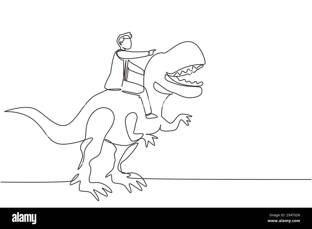 Single continuous line drawing brave businessman riding huge dangerous ...