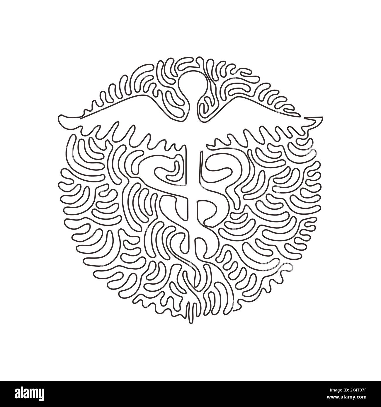 Single one line drawing Caduceus - medical center, pharmacy, hospital ...