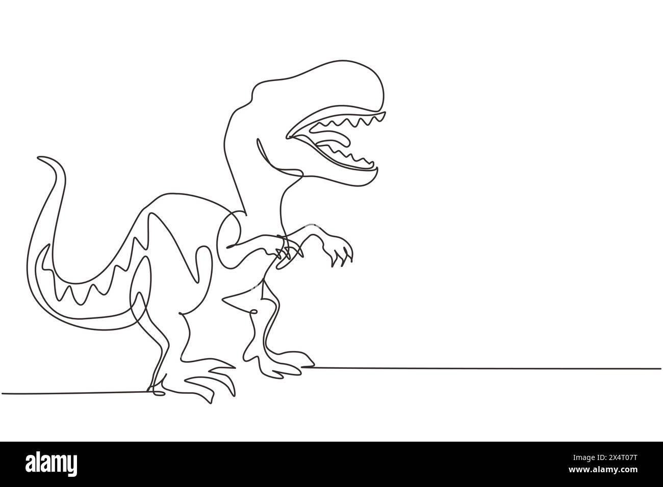 Single one line drawing tyrannosaurus rex. Roaring tyrannosaurus ...