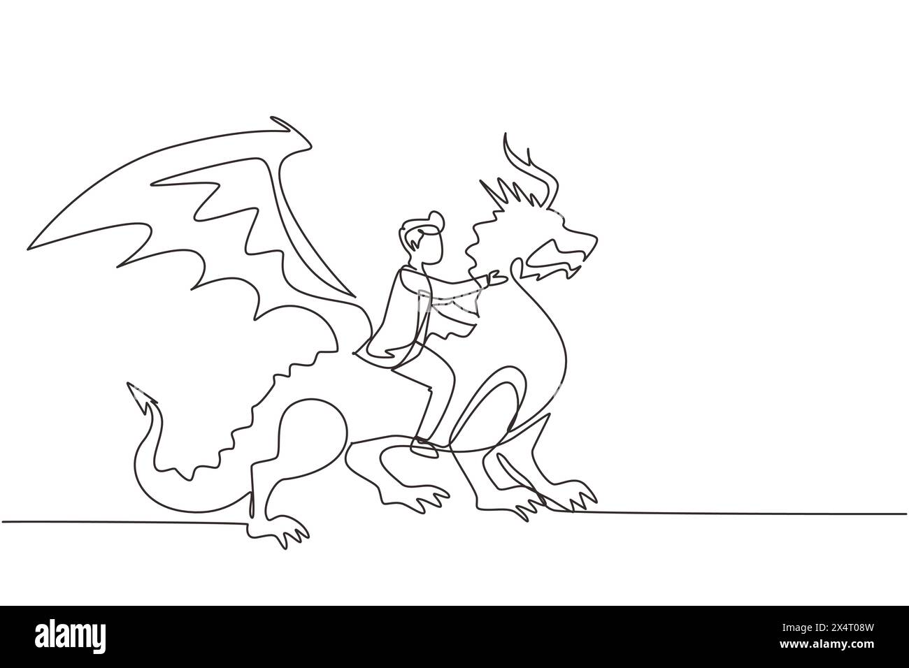 Single continuous line drawing businessman riding dragon. Conquering ...