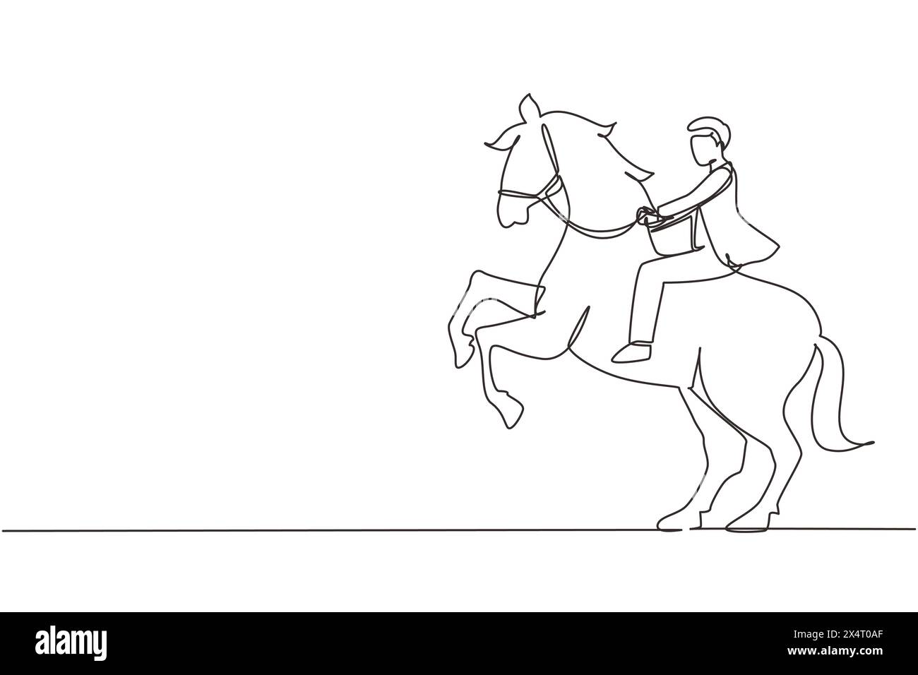 Single continuous line drawing businessman riding horse symbol of ...
